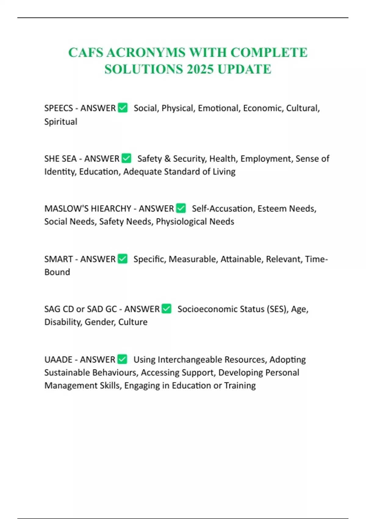 CAFS ACRONYMS WITH COMPLETE SOLUTIONS 2025 UPDATE - CAFS - Stuvia US