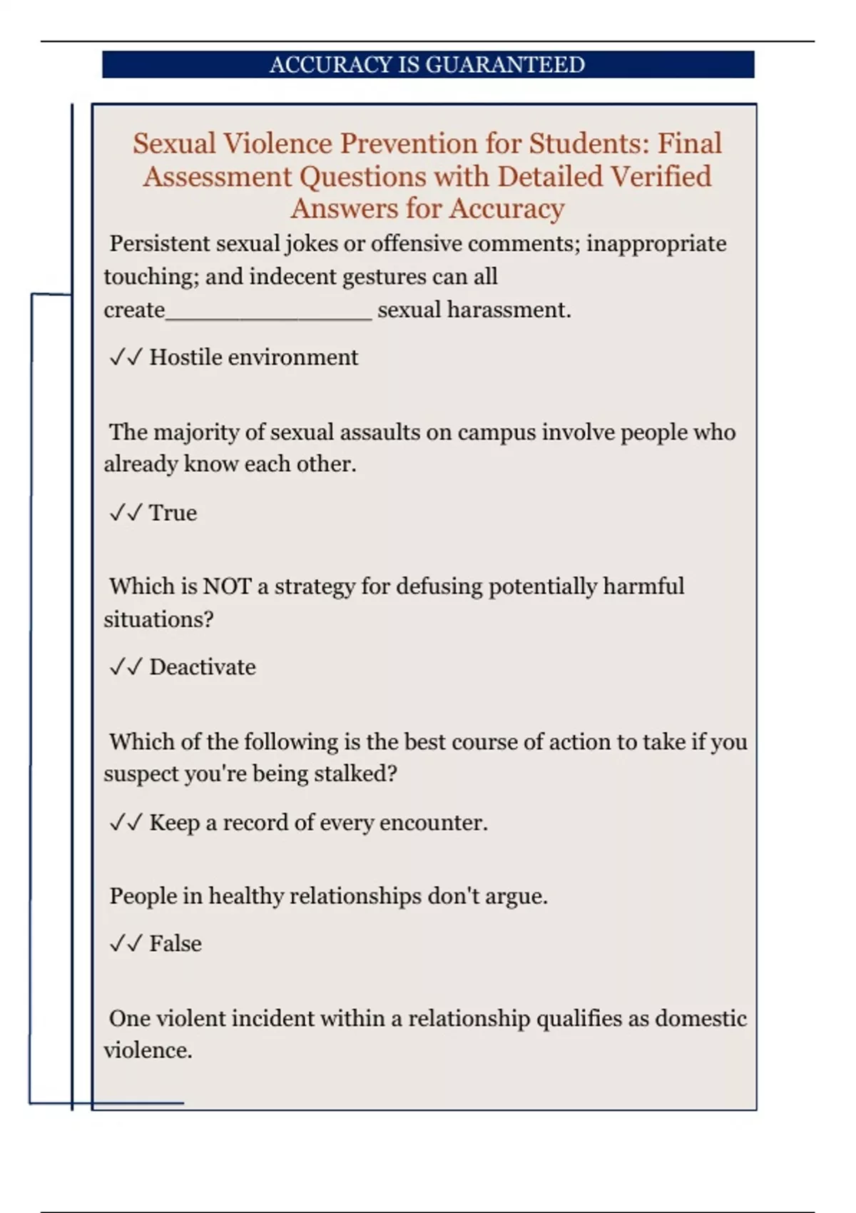 Sexual Violence Prevention for Students: Final Assessment Questions ...