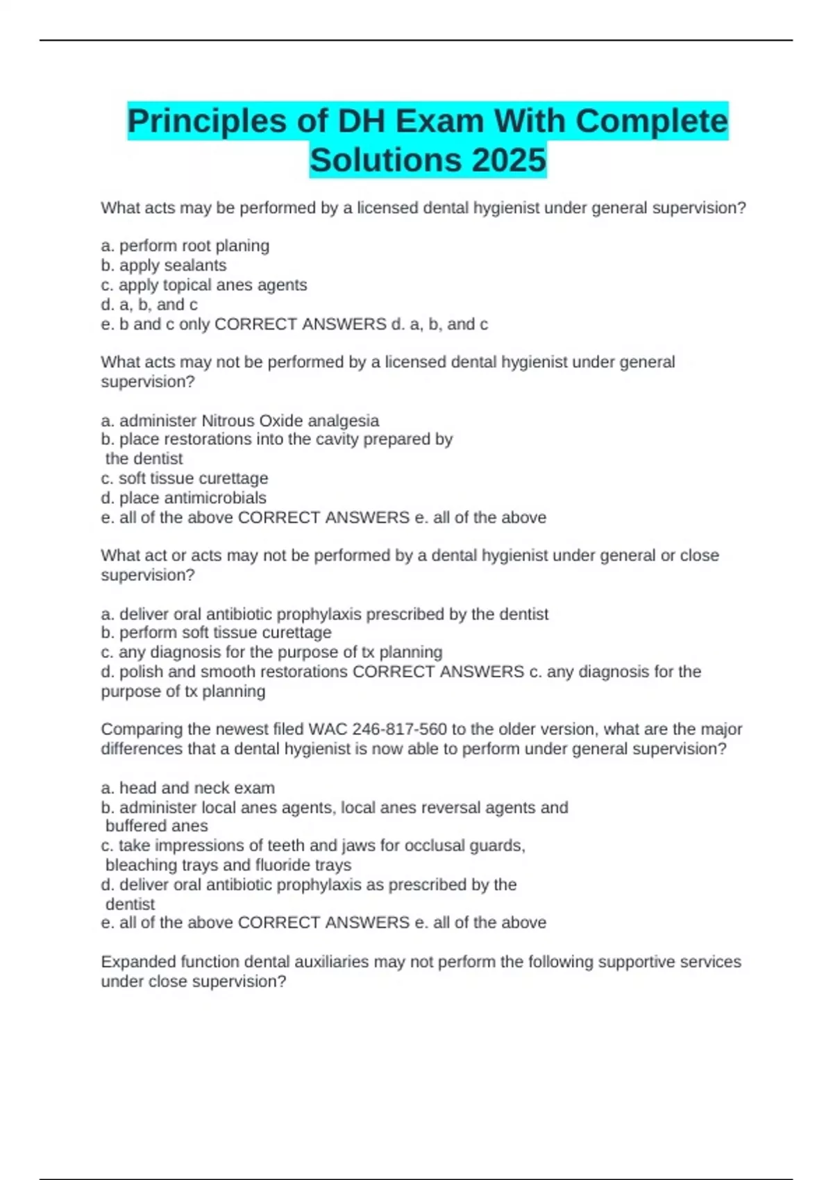 Principles of DH Exam With Complete Solutions 2025 - Washington State ...