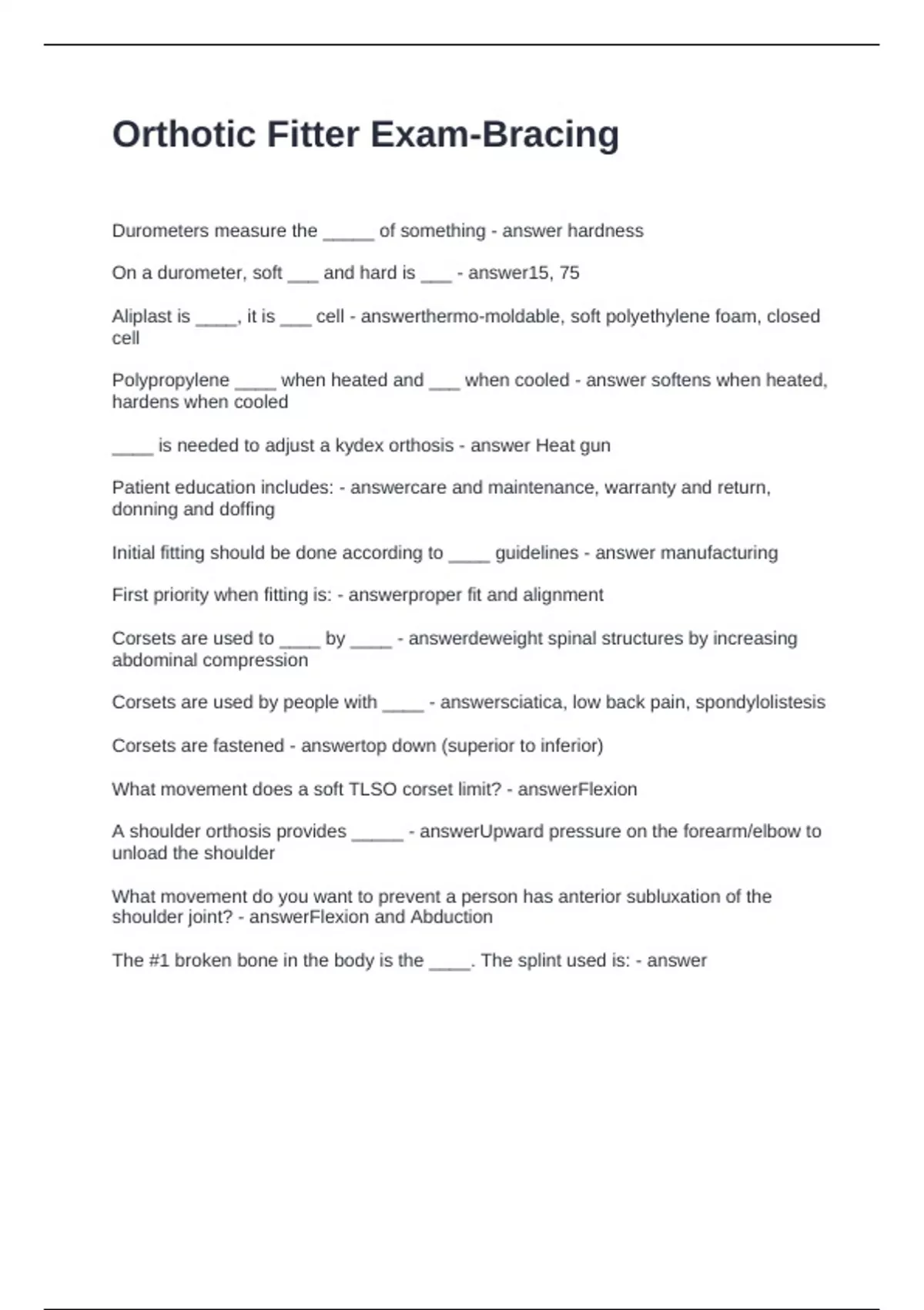Orthotic Fitter Exam-Bracing. Questions with Solutions - Orthotic ...