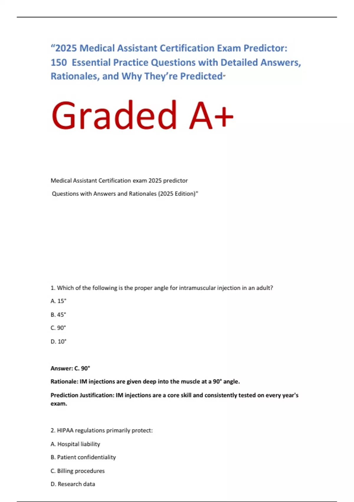 “2025 Medical Assistant Certification Exam Predictor: 150 Essential ...