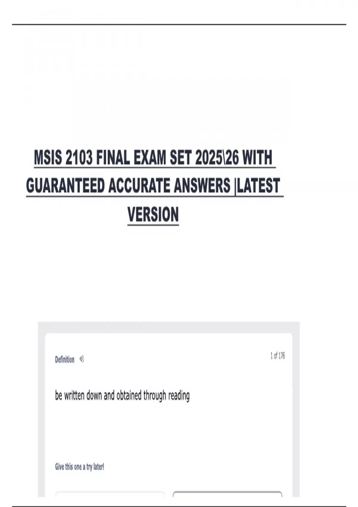 MSIS 2103 FINAL EXAM SET 202526 WITH GUARANTEED ACCURATE ANSWERS ...