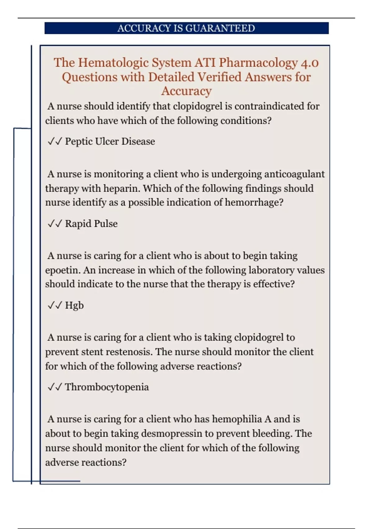 The Hematologic System ATI Pharmacology 4.0 Questions with Detailed ...