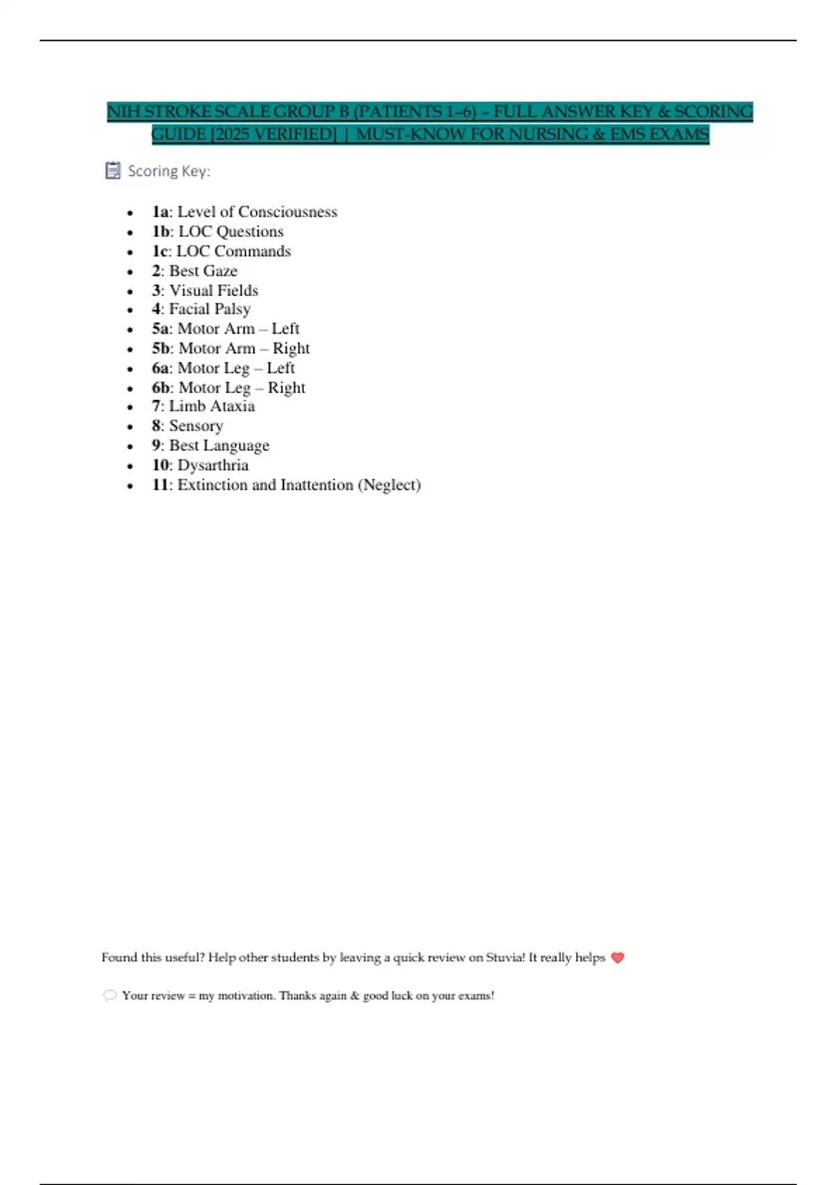 NIH Stroke Scale (NIHSS) 2025 Certification Prep – Groups B – Complete ...