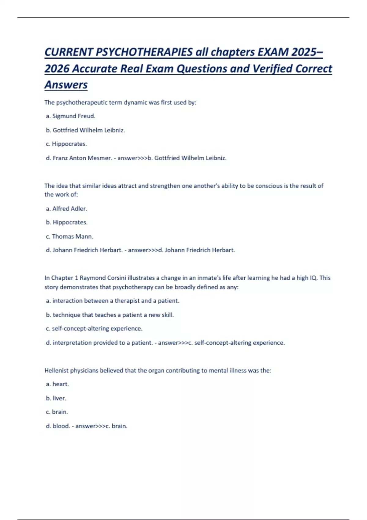 Current Psychotherapies – All Chapters Exam 2025–2026 Comprehensive ...