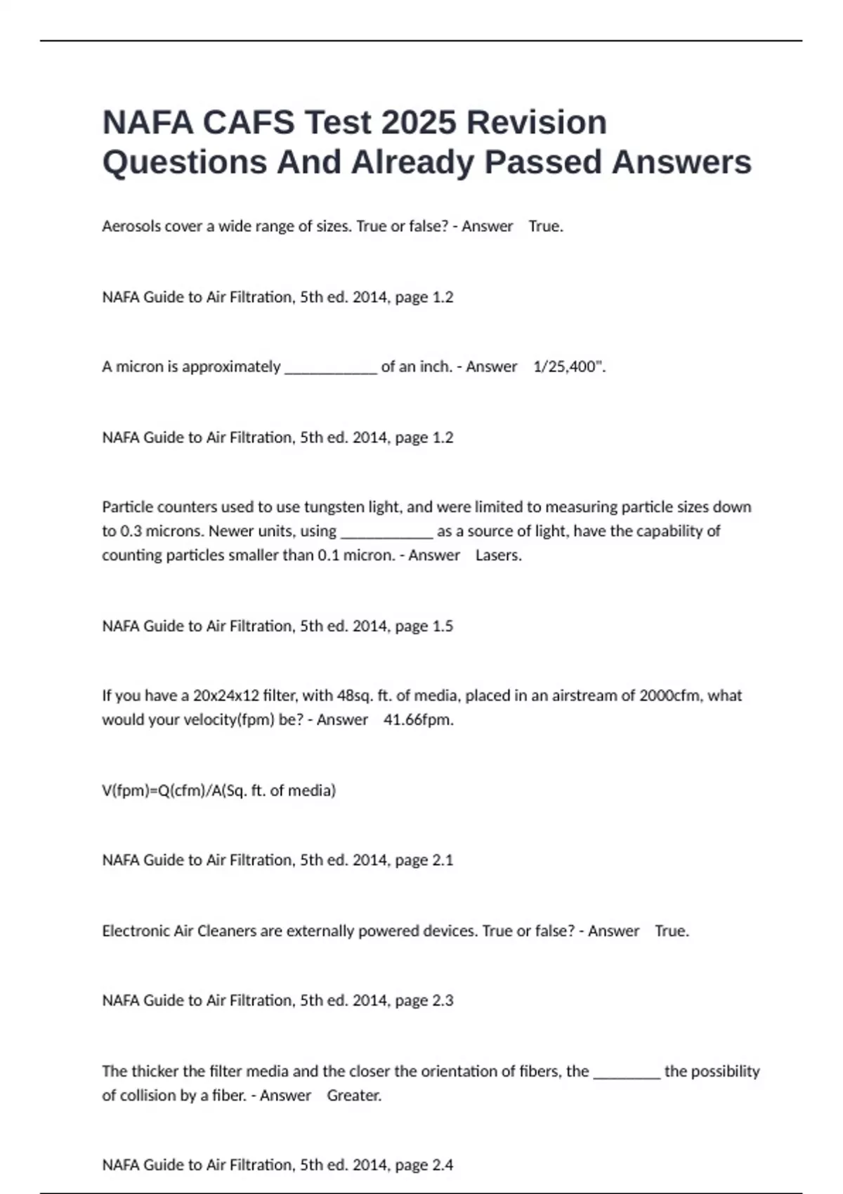 NAFA CAFS Test 2025 Revision Questions And Already Passed Answers ...