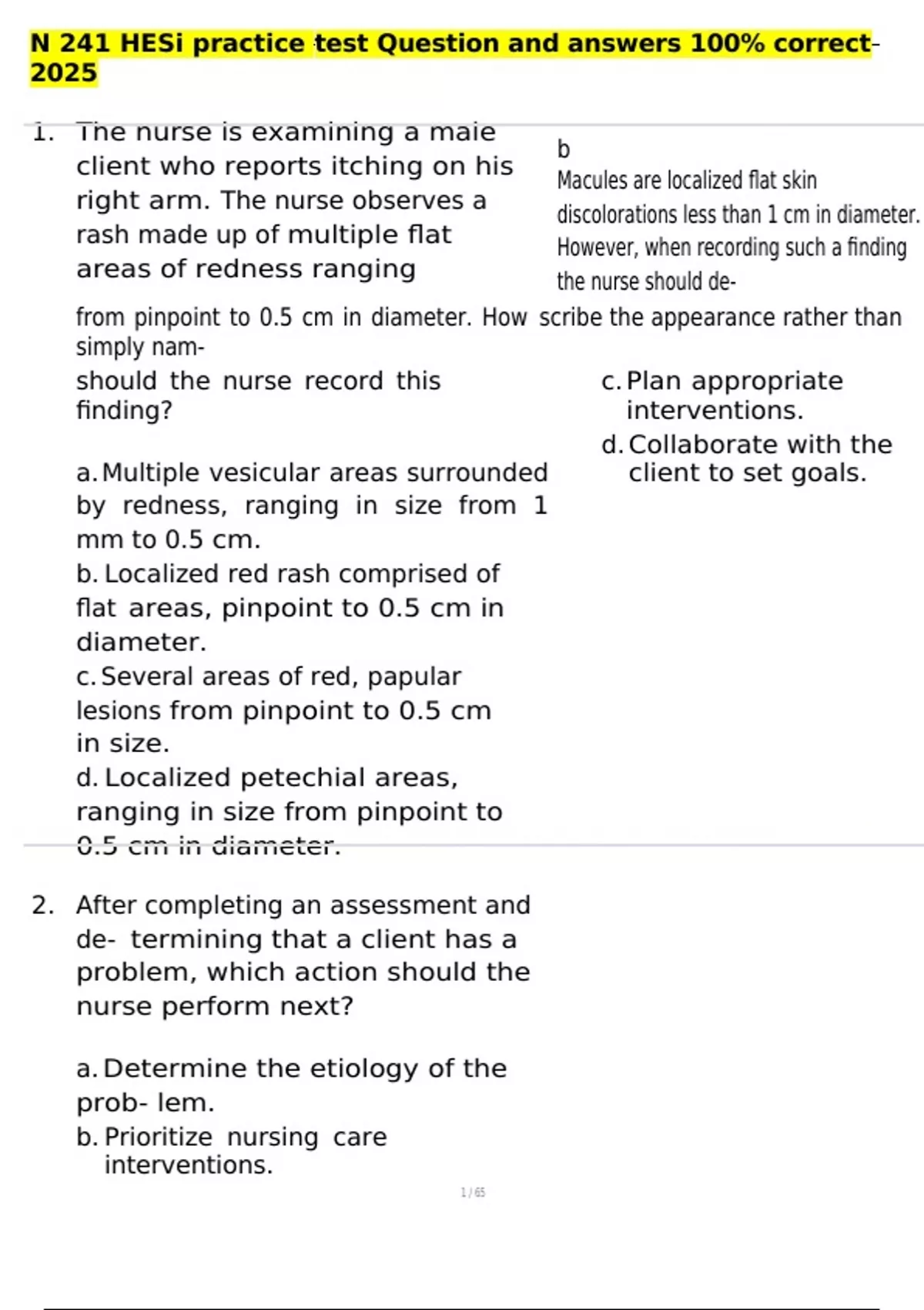 N 241 HESi practice Chamberlain College Nursing -N 241 HESi practice ...