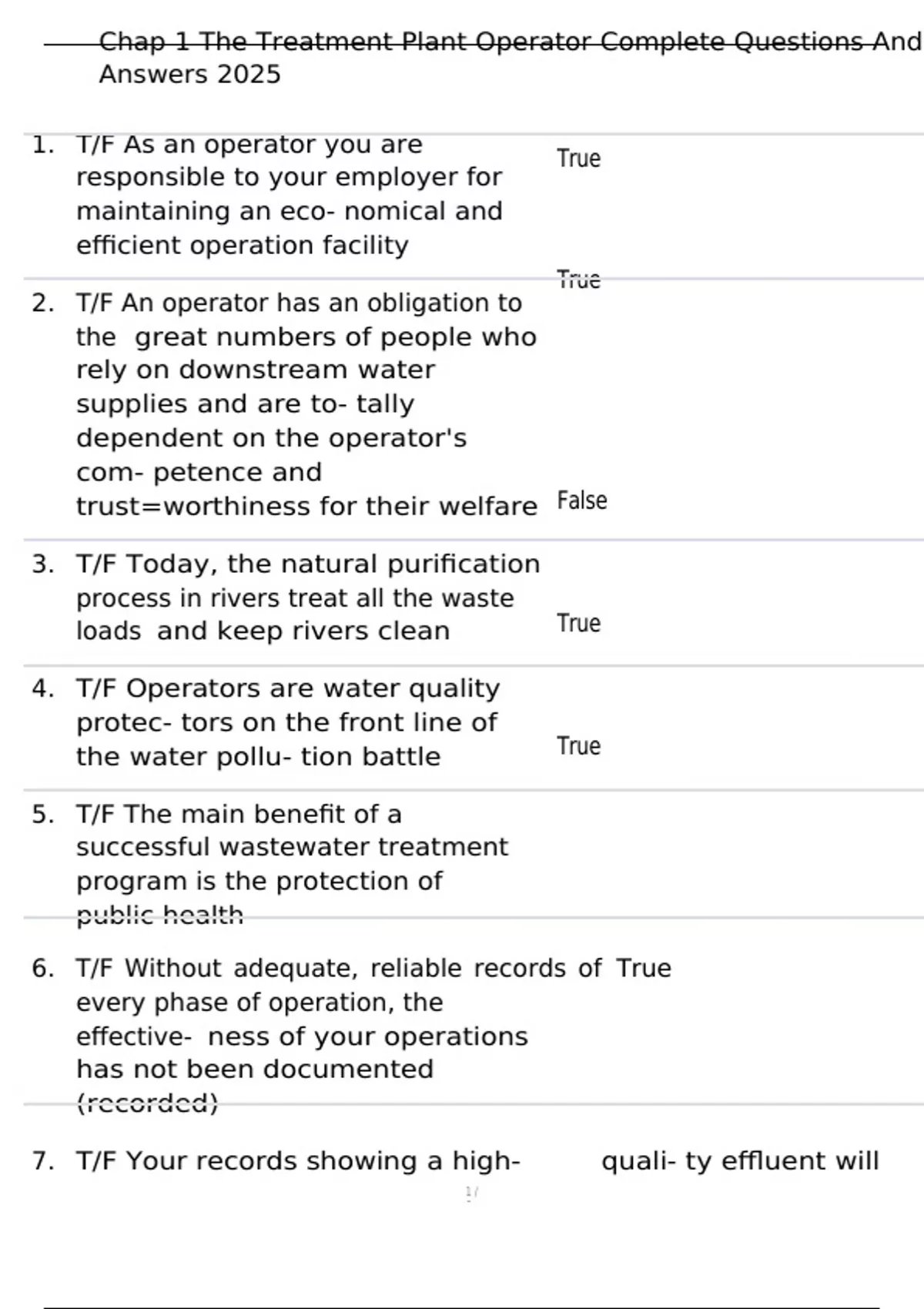 Chap 1 The Treatment Plant Operator Complete Questions And Answers 2025 ...