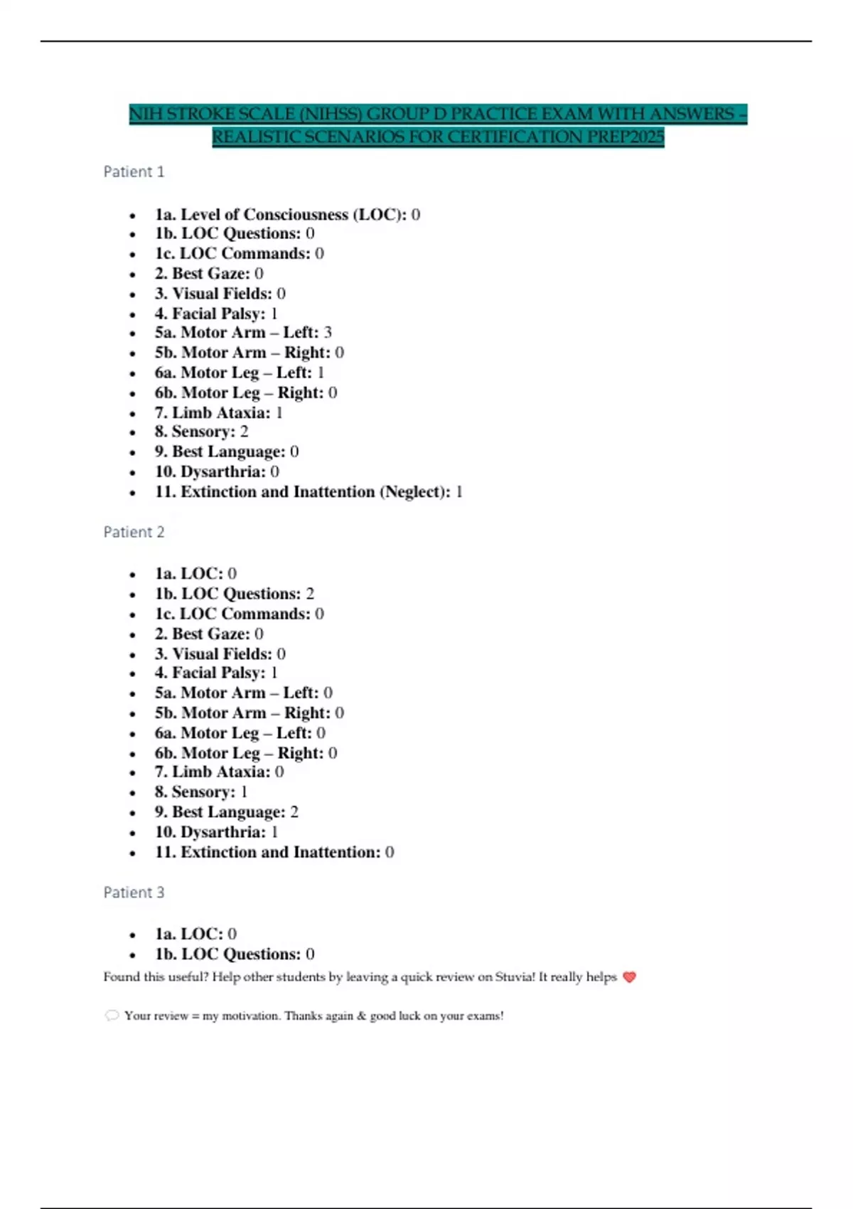 NIH Stroke Scale (NIHSS) 2025 Certification Prep – Groups D – Complete ...