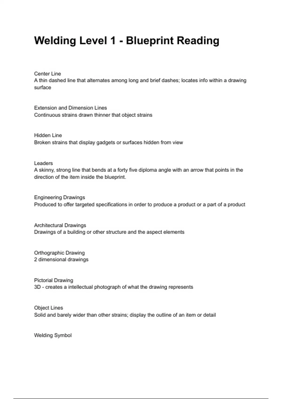 Welding Level 1 - Blueprint Reading NEWEST 2025/2026 ACTUAL COMPLETE ...