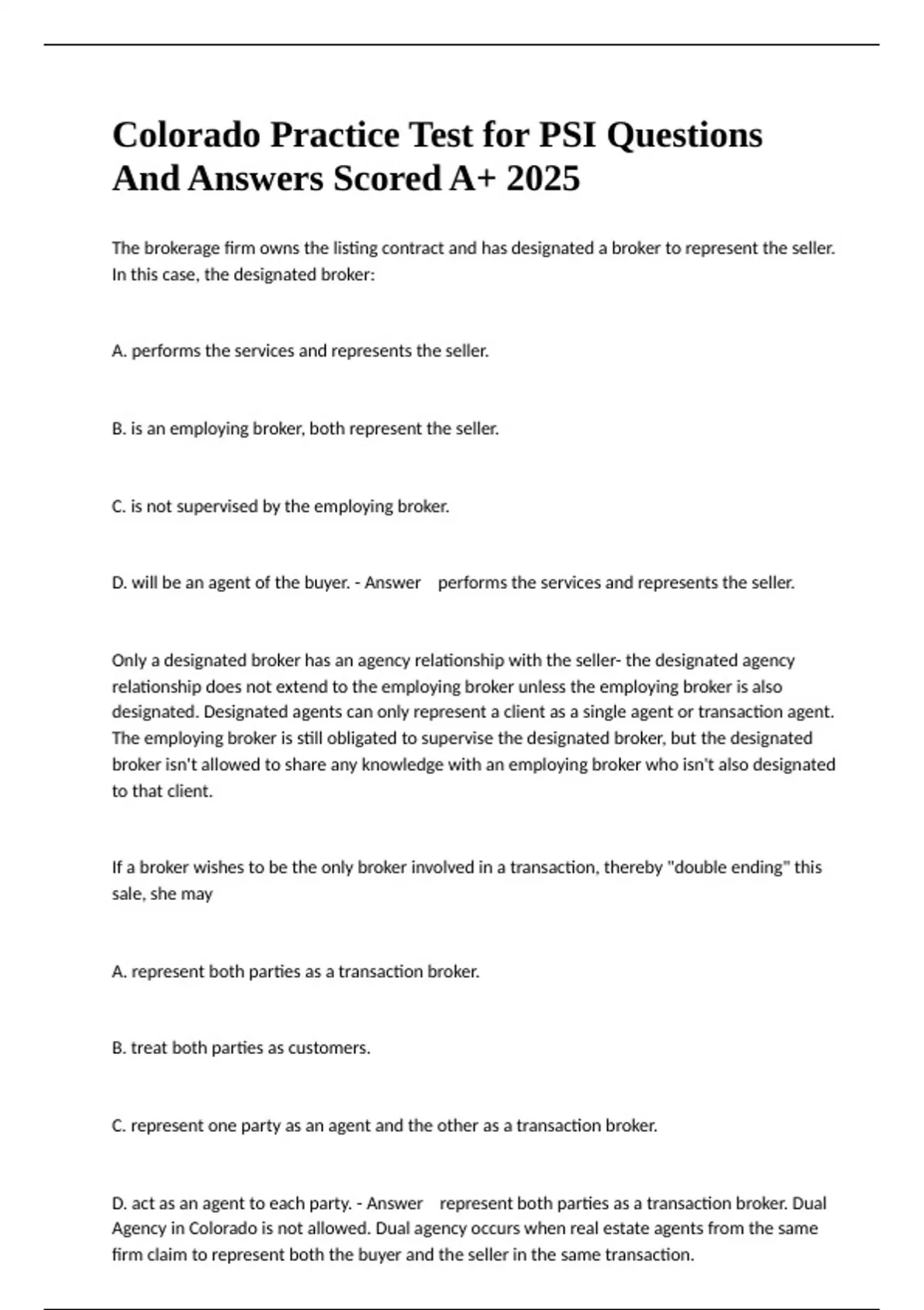 Colorado Practice Test for PSI Questions And Answers Scored A+ 2025 ...