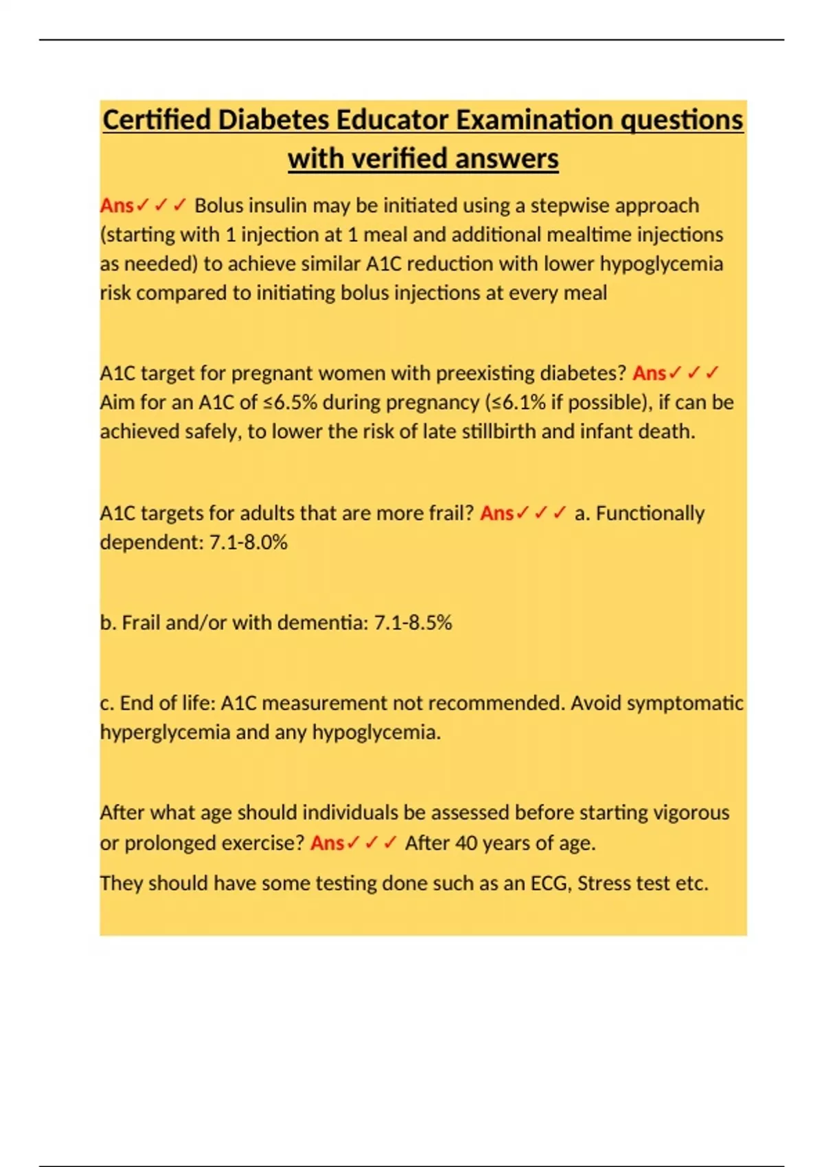 Certified Diabetes Educator Examination questions with verified answers ...