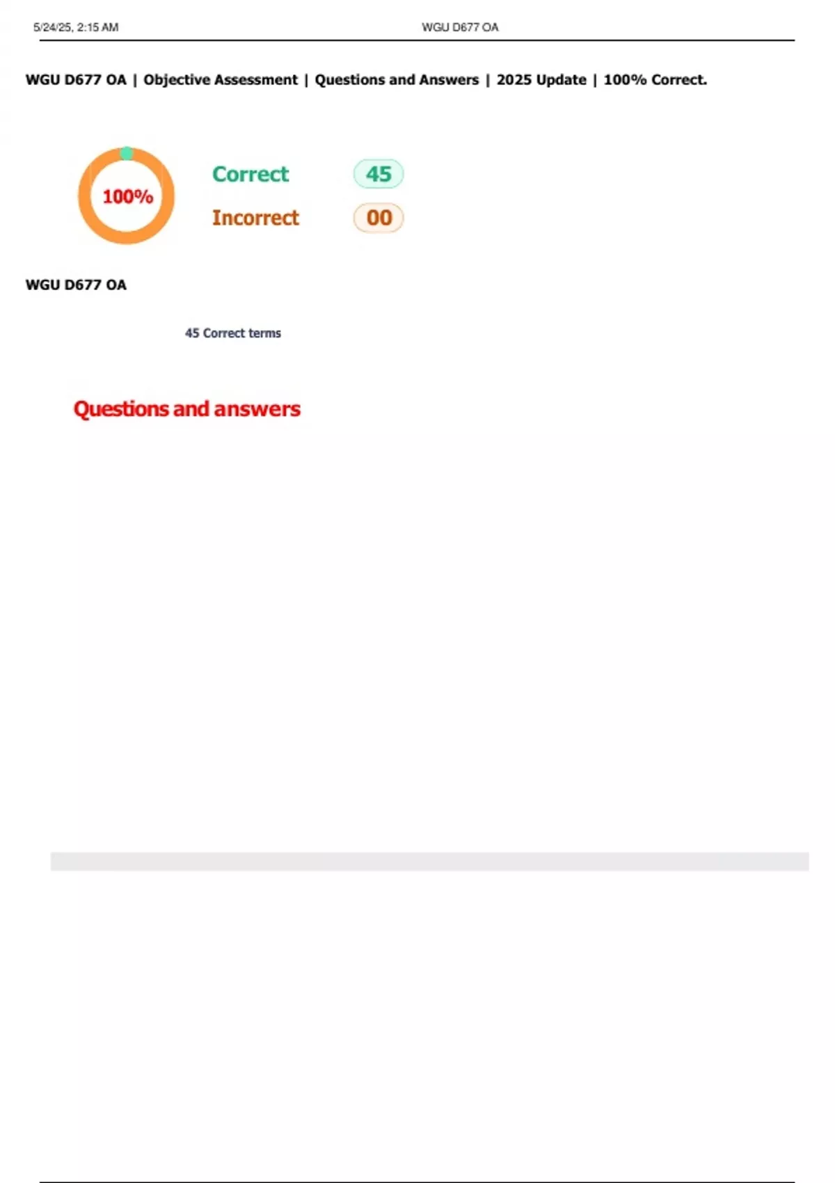 WGU D677 OA | Objective Assessment | Questions and Answers | 2025 Update | 100% Correct. - D677 ...
