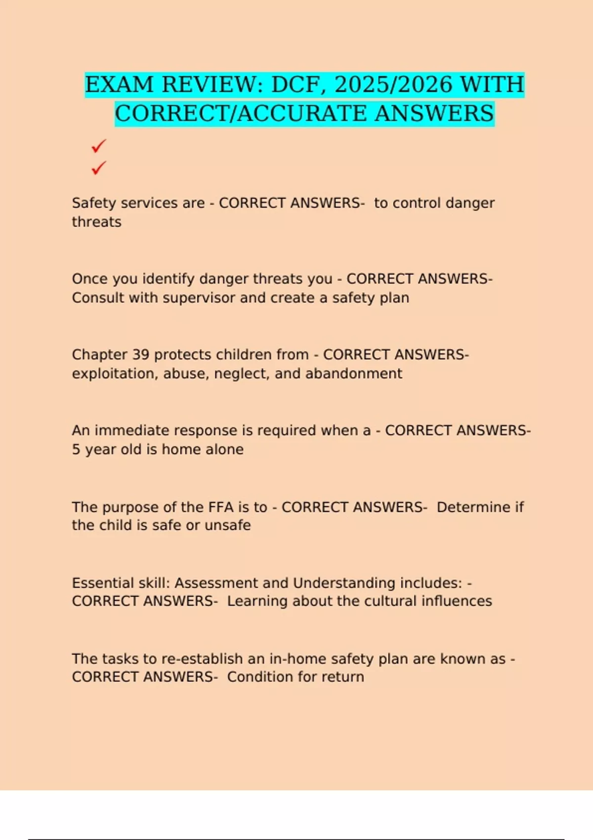 EXAM REVIEW: DCF, 2025/2026 WITH CORRECT/ACCURATE ANSWERS - DCF child growth and development ...
