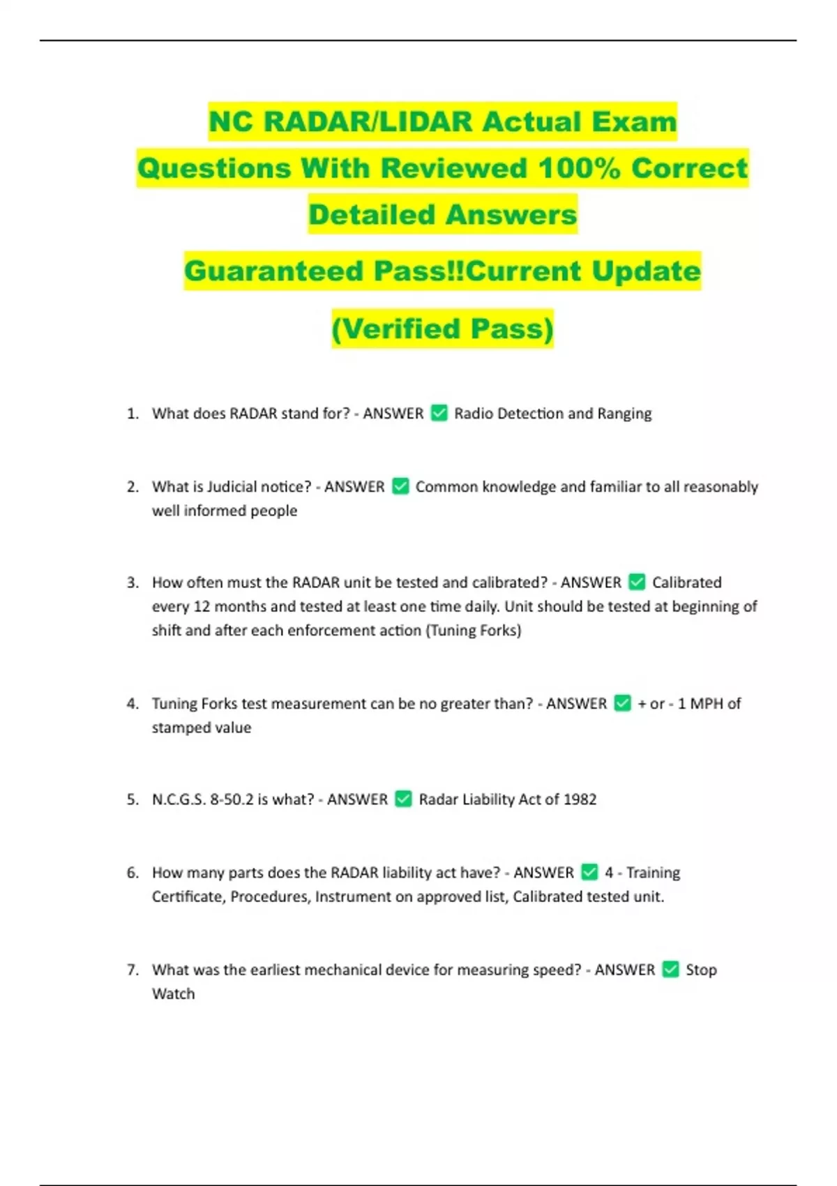 NC RADAR/LIDAR Actual Exam Questions With Reviewed 100% Correct ...