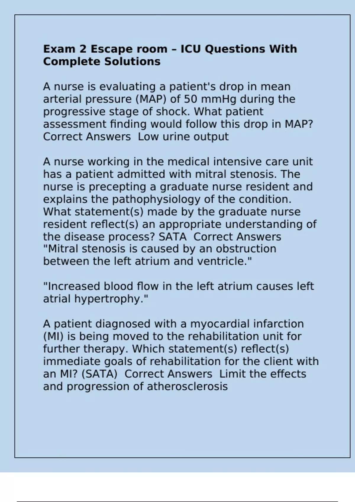 Exam 2 Escape room – ICU Questions With Complete Solutions - Escape ...
