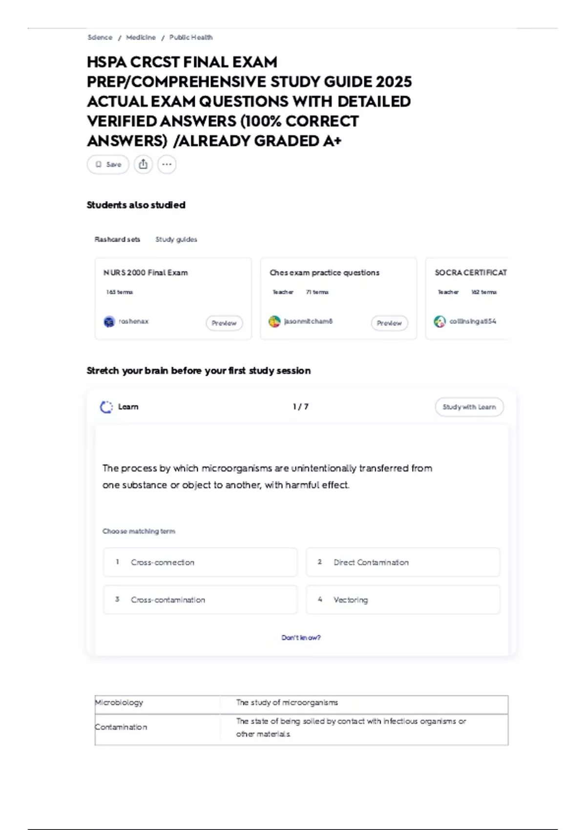HSPA CRCST FINAL EXAM PREP_COMPREHENSIVE STUDY GUIDE 2025 ACTUAL EXAM QUESTIONS WITH DETAILED ...