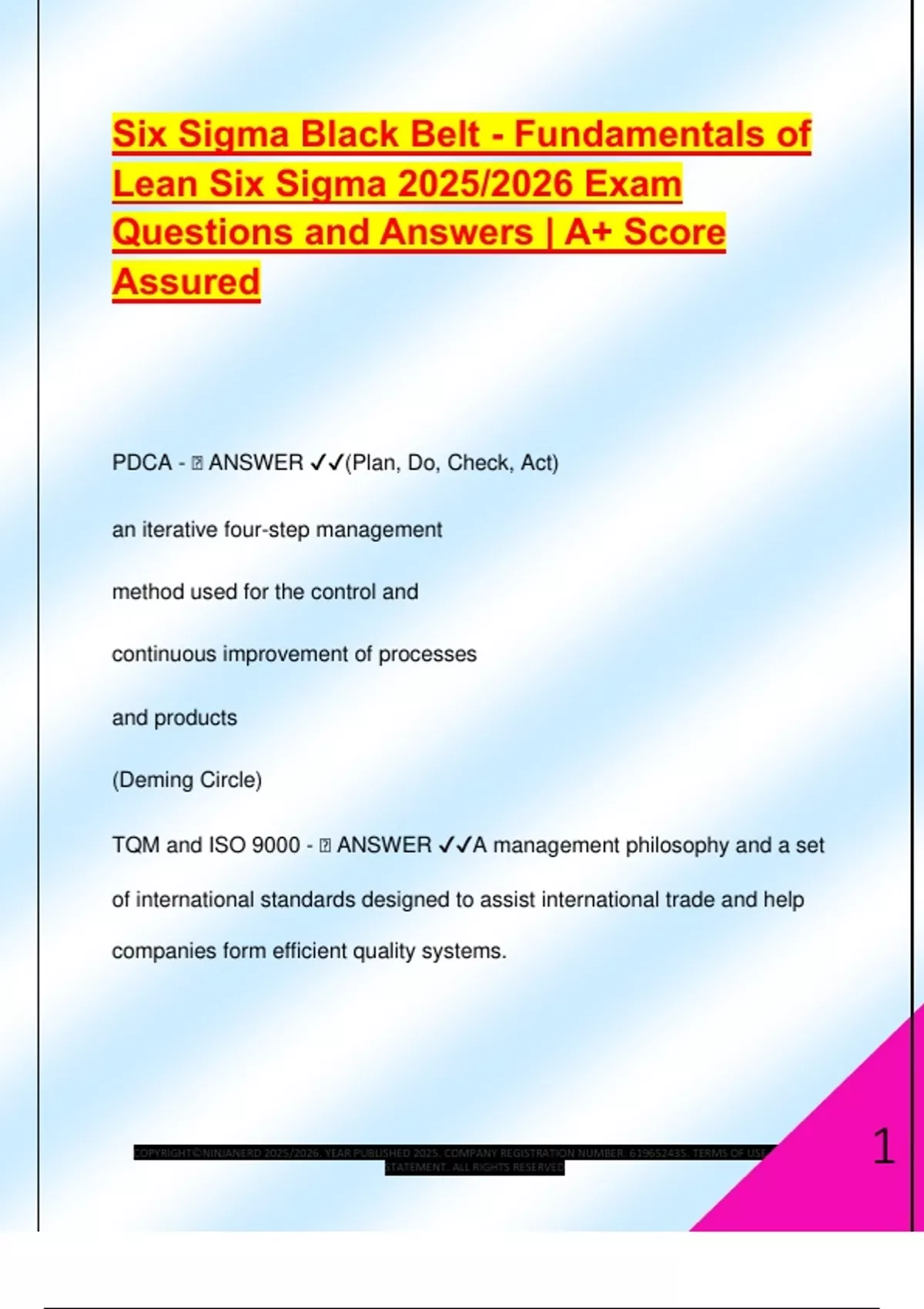 Six Sigma Black Belt - Fundamentals of Lean Six Sigma 2025/2026 Exam ...