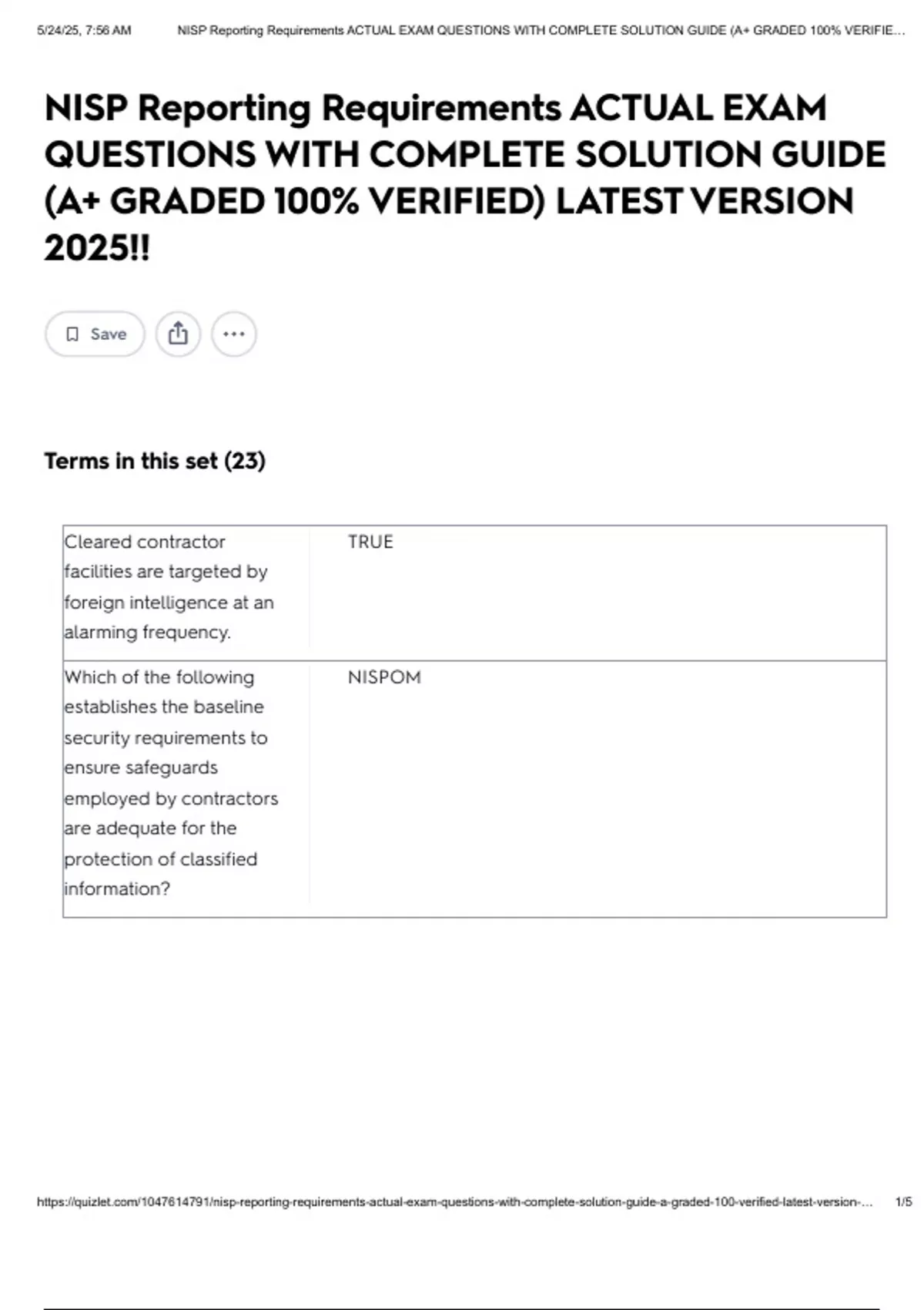 NISP Reporting Requirements ACTUAL EXAM QUESTIONS WITH COMPLETE ...