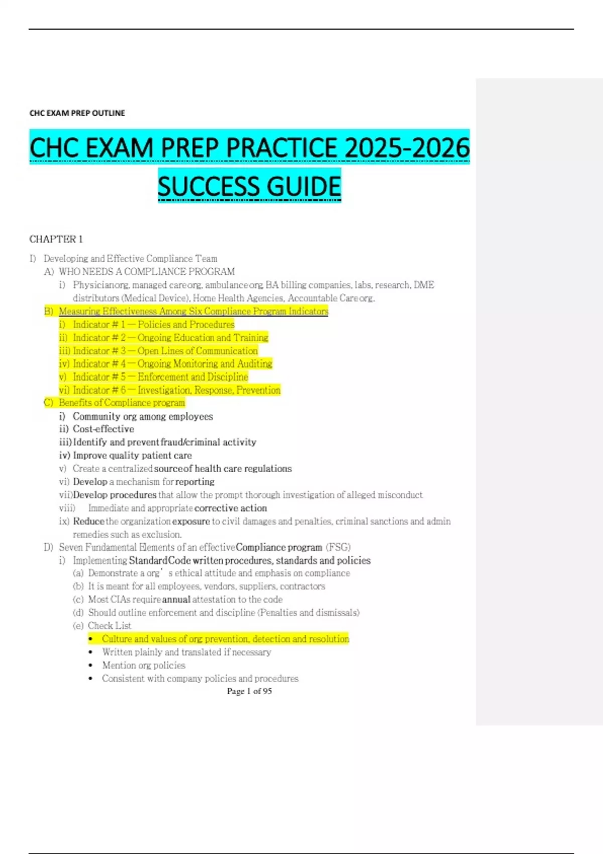 CHC EXAM PREP PRACTICE SUCCESS GUIDE - Health Care Compliance ...