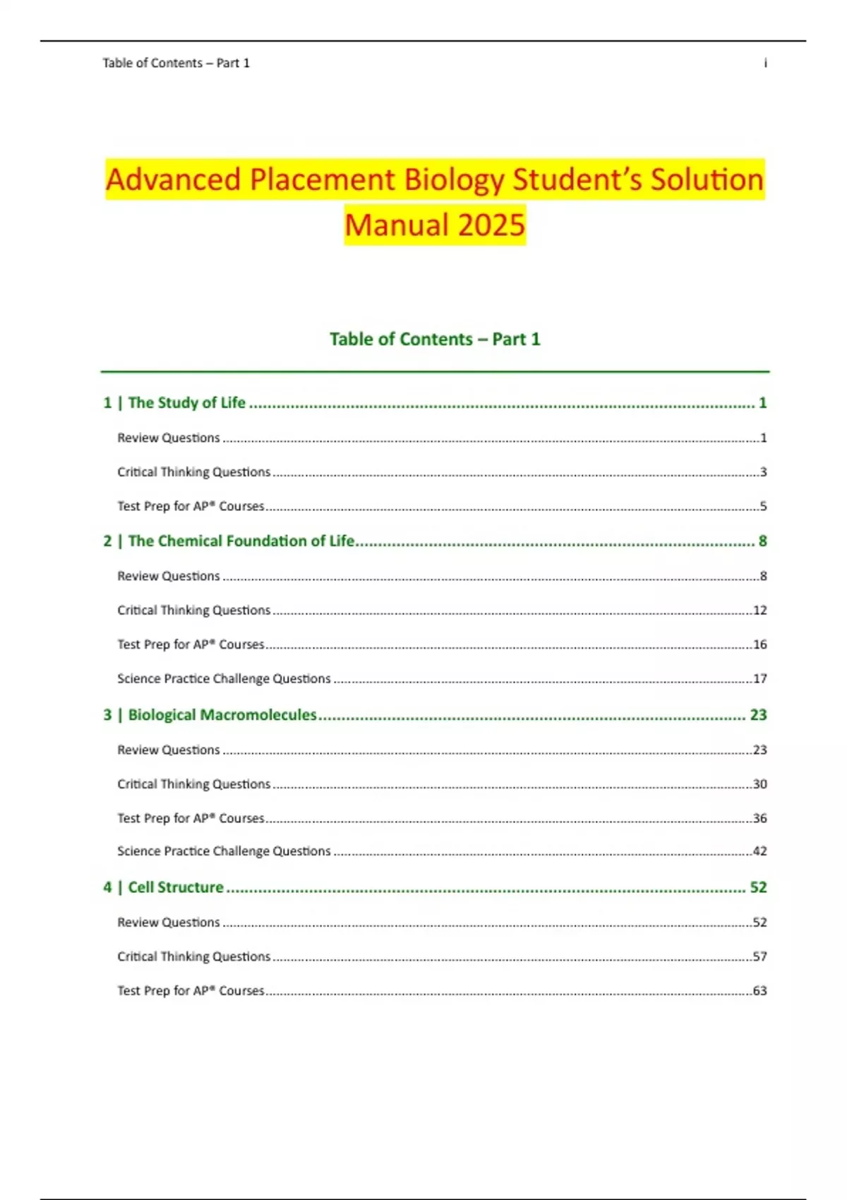 Test bank for Advanced Placement (AP) Biology – Student’s Solution ...