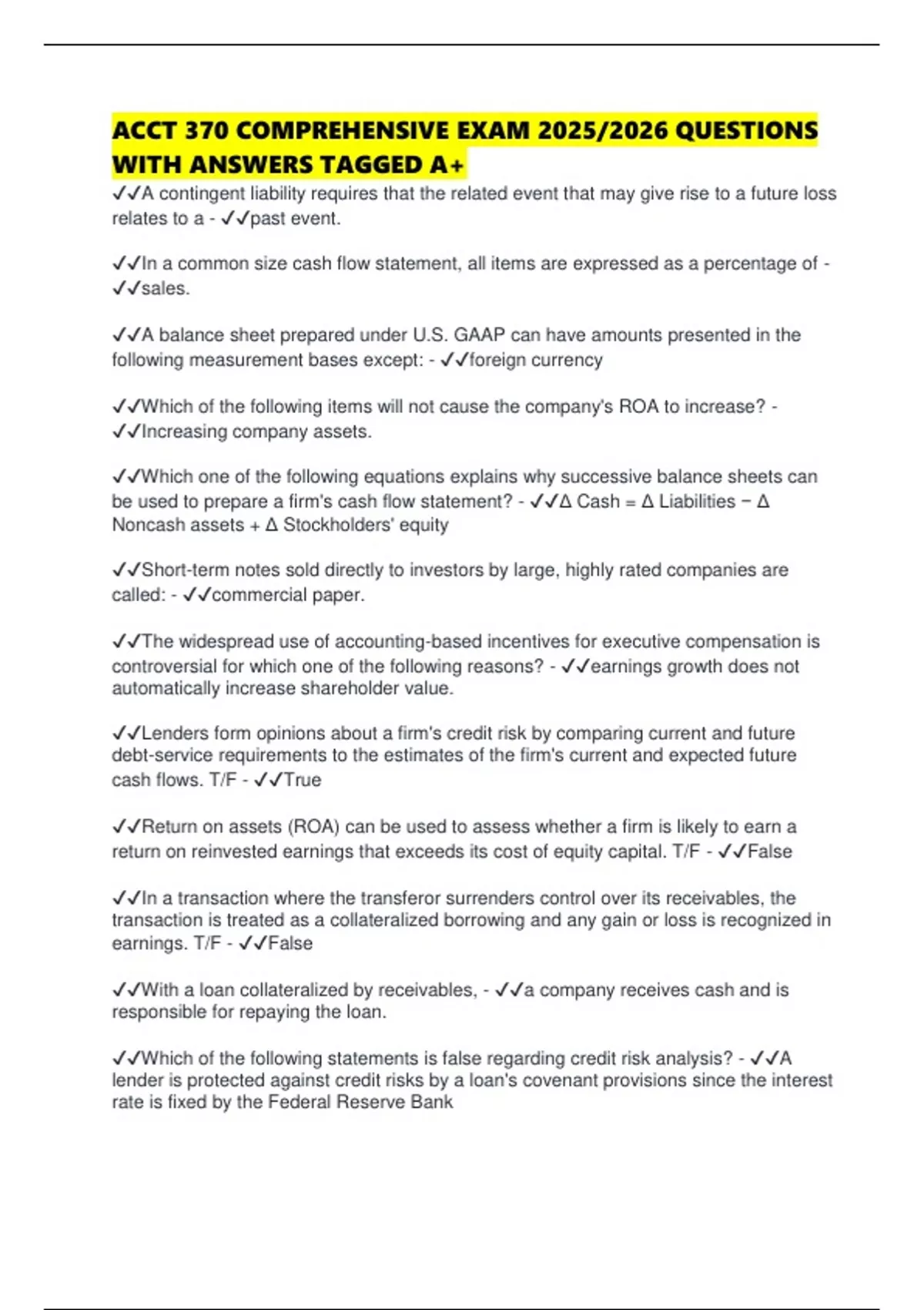 ACCT 370 COMPREHENSIVE EXAM 2025/2026 QUESTIONS WITH ANSWERS TAGGED A+ ...