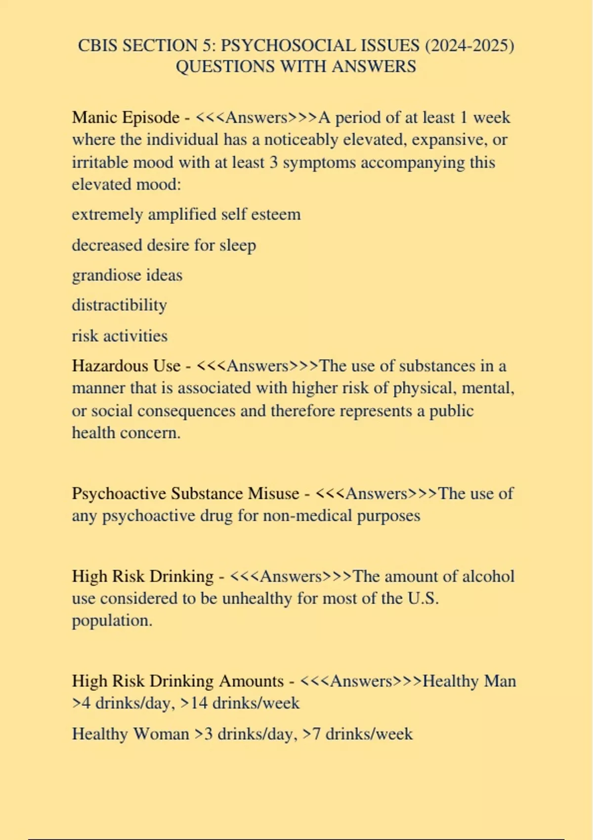 CBIS SECTION 5: PSYCHOSOCIAL ISSUES () QUESTIONS WITH ANSWERS - CBIS - Stuvia US
