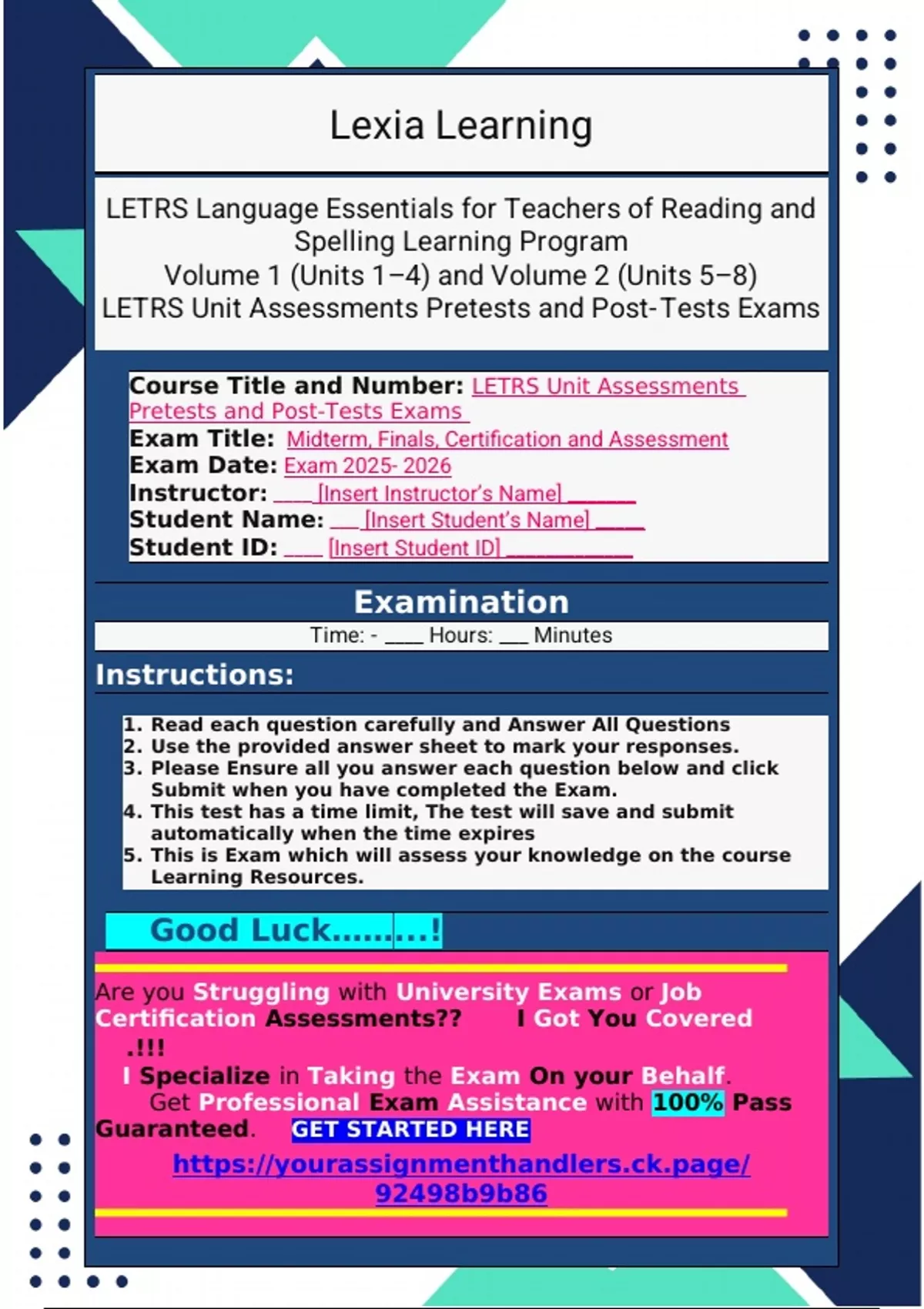 LETRS Unit 2 Session 5-8 Quiz Assessment Exam Review LETRS Volume 1and ...
