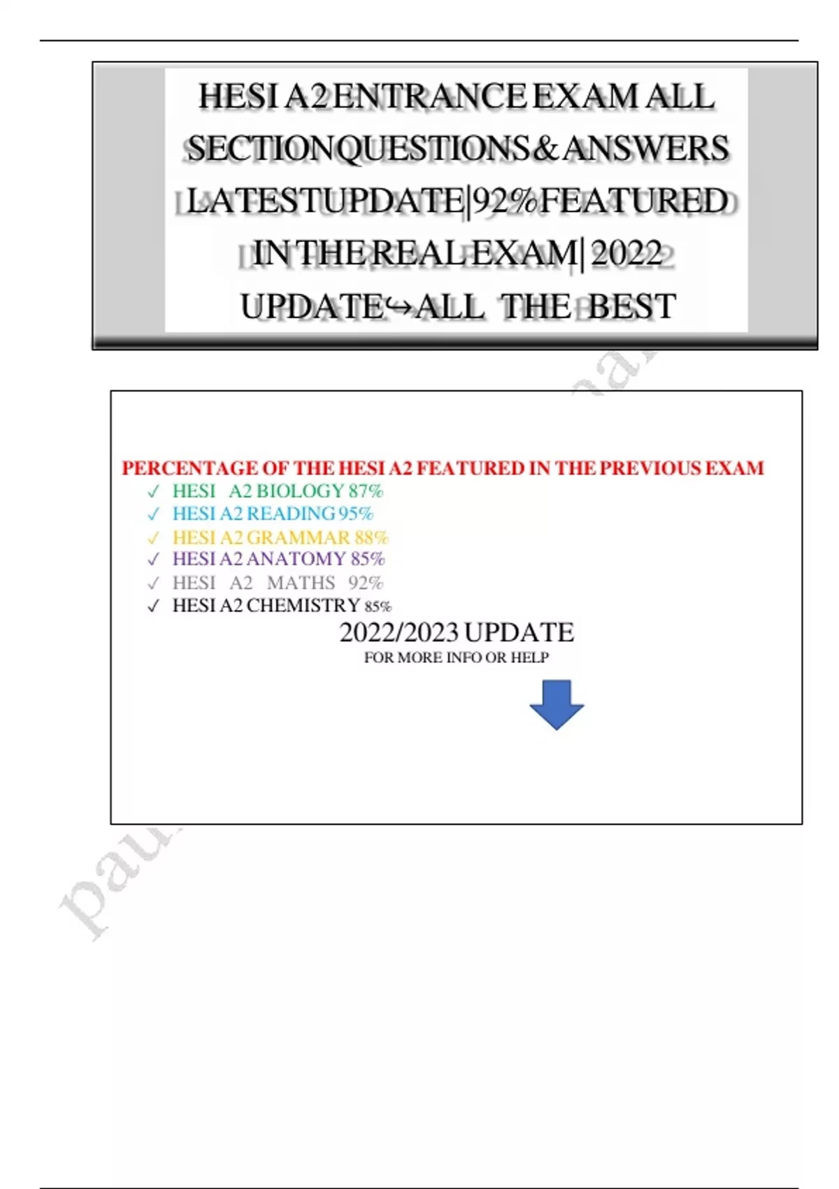 HESI A2 ENTRANCE EXAM ALL SECTION COVERED QUESTIONS & ANSWERS LATEST ...