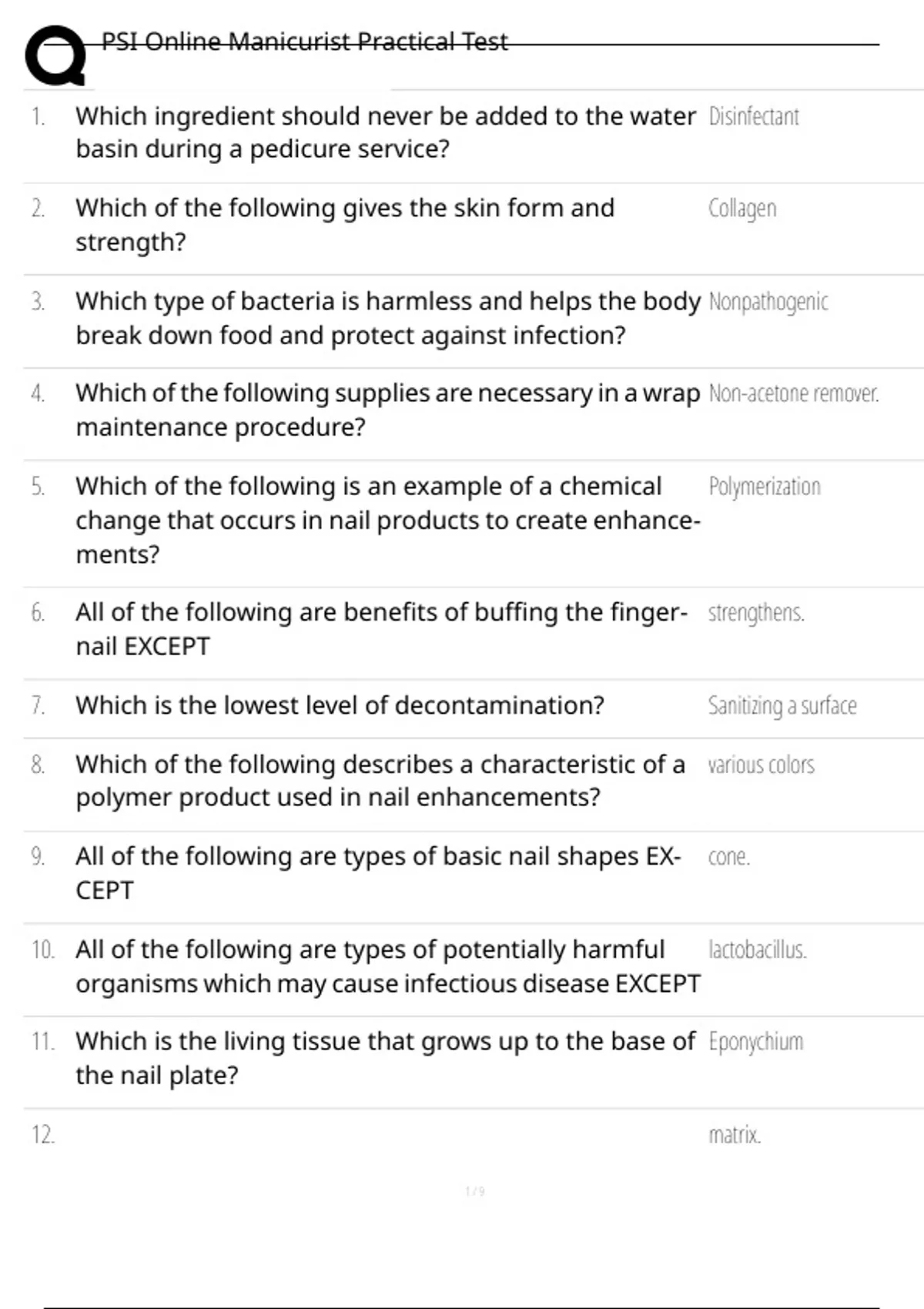 TEXAS PSI Online Manicurist Practical Test 2025 Actual with Questions ...