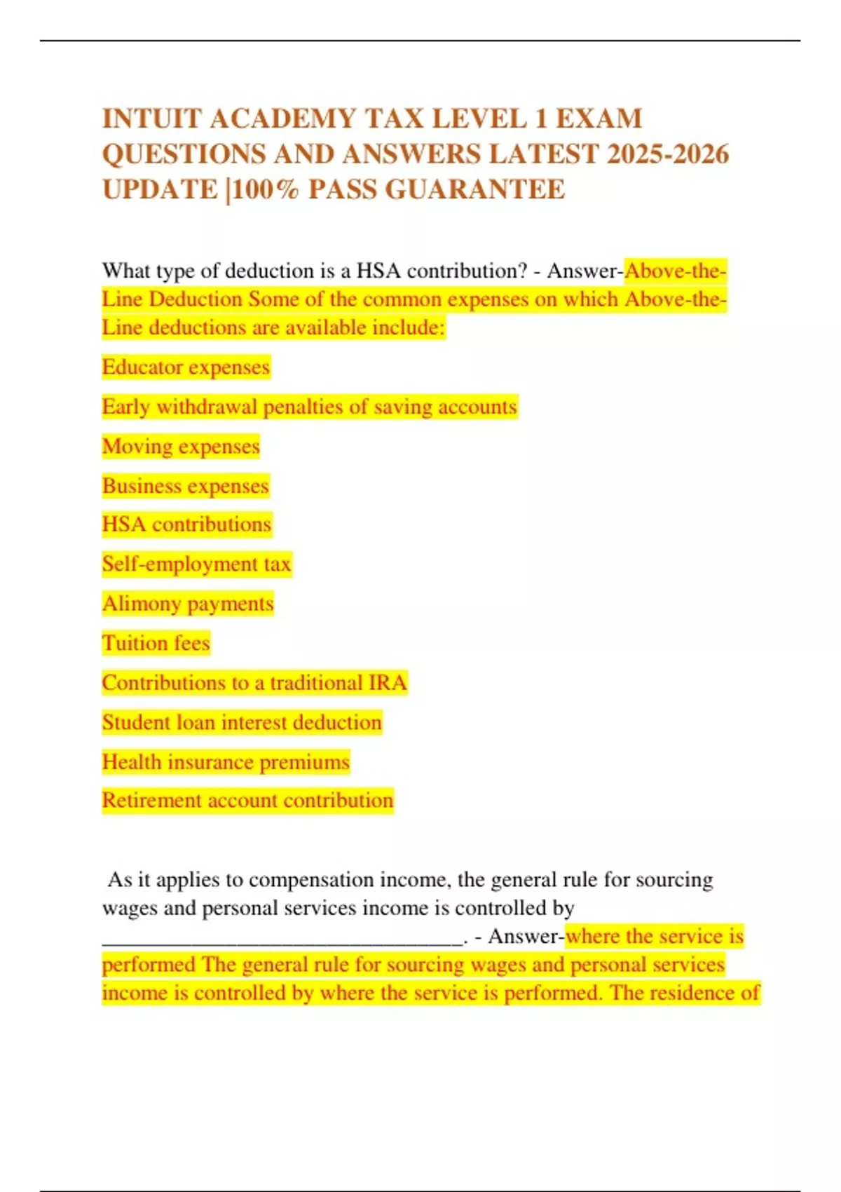 INTUIT ACADEMY TAX LEVEL 1 EXAM QUESTIONS AND ANSWERS LATEST UPDATE ...