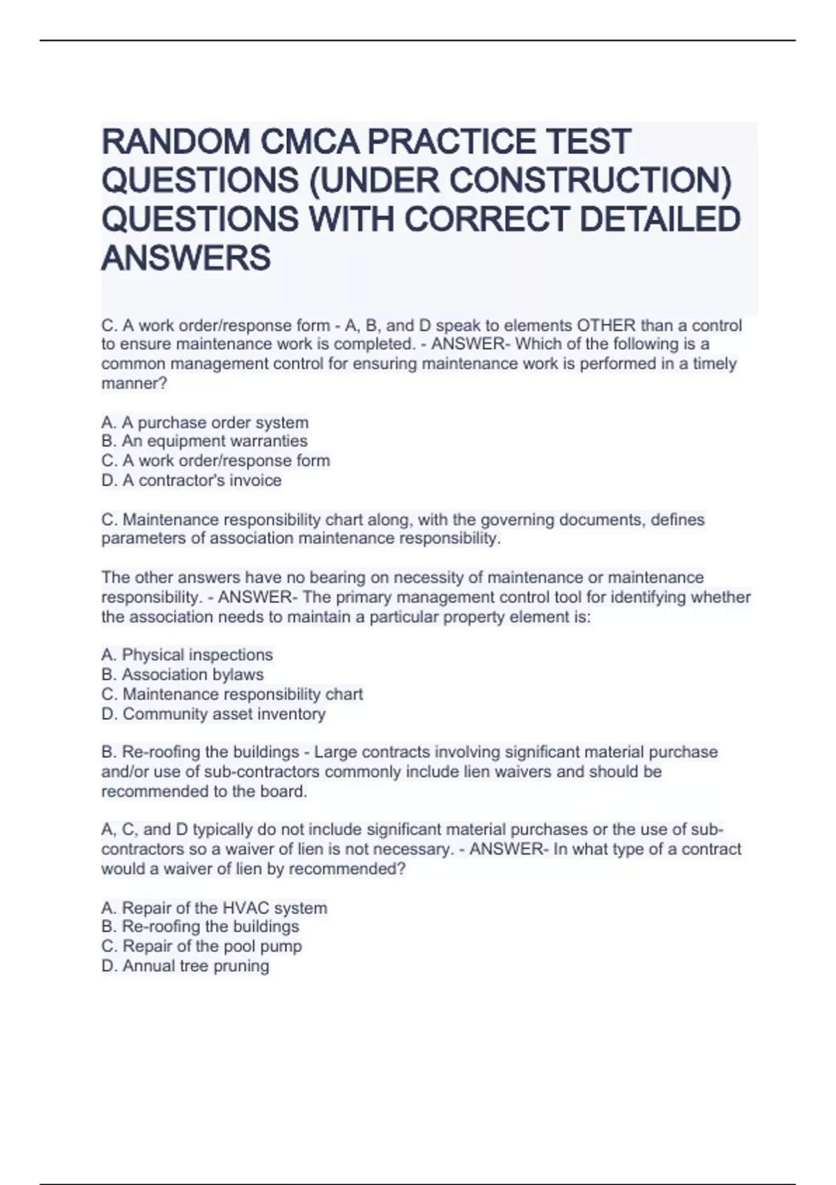 RANDOM CMCA PRACTICE TEST QUESTIONS (UNDER CONSTRUCTION) QUESTIONS WITH ...