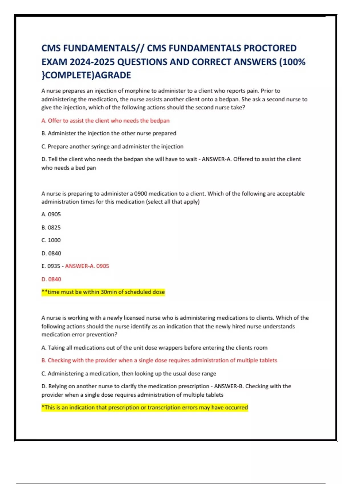 CMS FUNDAMENTALS// CMS FUNDAMENTALS PROCTORED EXAM QUESTIONS AND ...