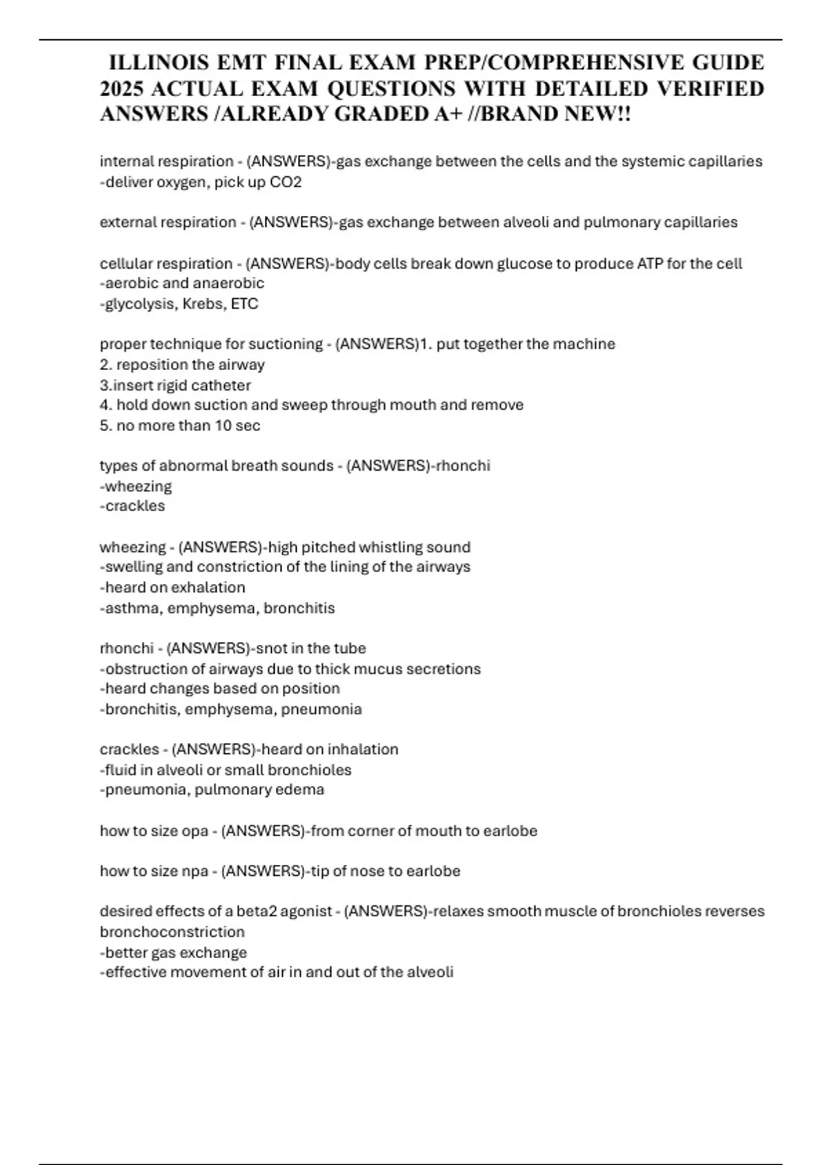 ILLINOIS EMT FINAL EXAM PREP/COMPREHENSIVE GUIDE 2025 ACTUAL EXAM ...