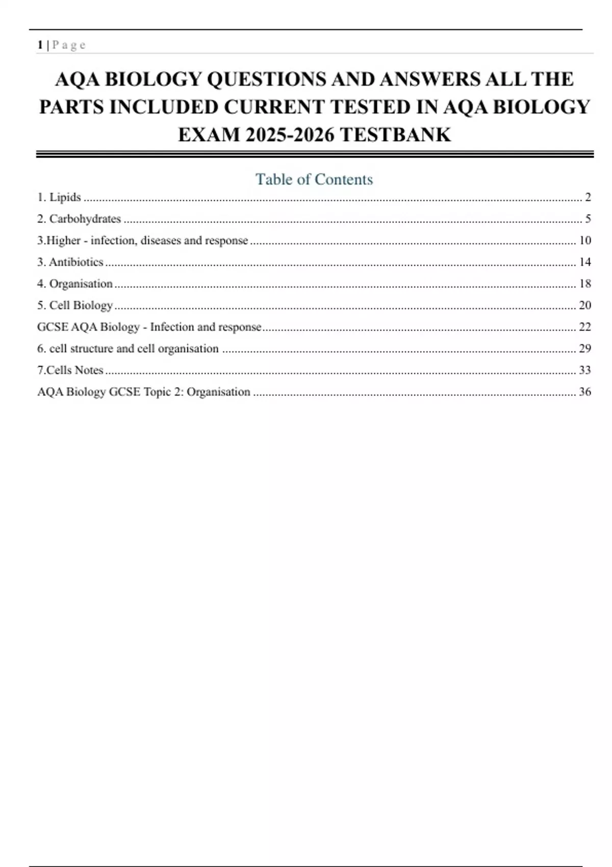 AQA BIOLOGY QUESTIONS AND ANSWERS ALL THE PARTS INCLUDED CURRENT TESTED ...