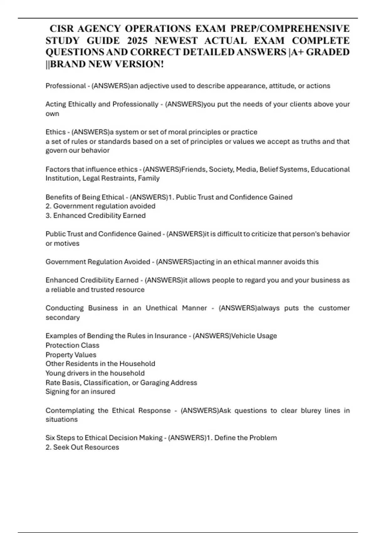 CISR AGENCY OPERATIONS EXAM PREP/COMPREHENSIVE STUDY GUIDE 2025 NEWEST ...