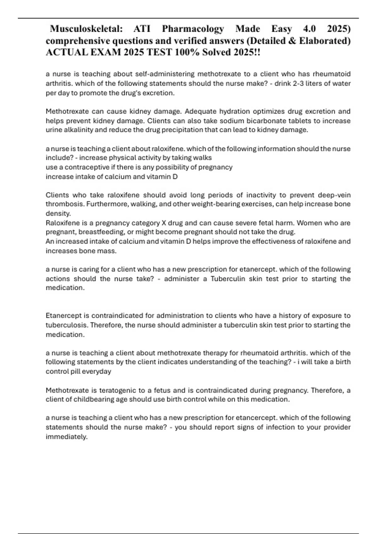 Musculoskeletal: ATI Pharmacology Made Easy 4.0 2025) comprehensive ...