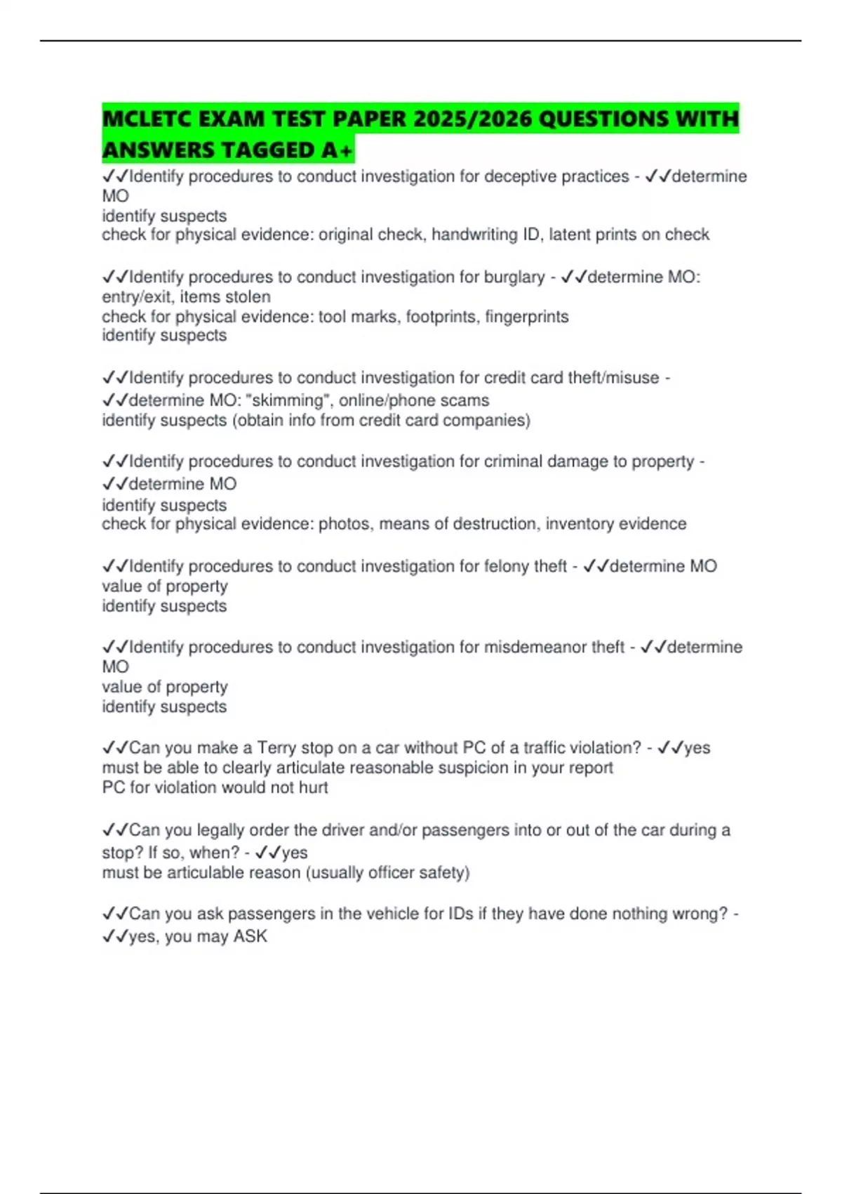 MCLETC EXAM TEST PAPER 2025/2026 QUESTIONS WITH ANSWERS TAGGED A+ ...