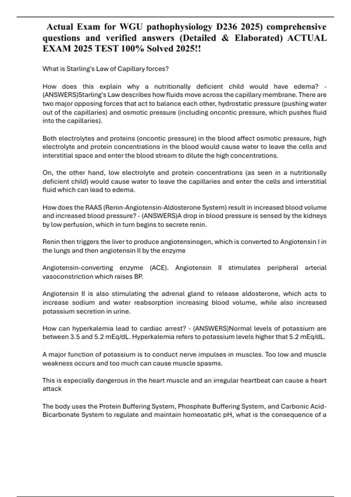 Actual Exam for WGU pathophysiology D236 2025) comprehensive questions and verified answers ...