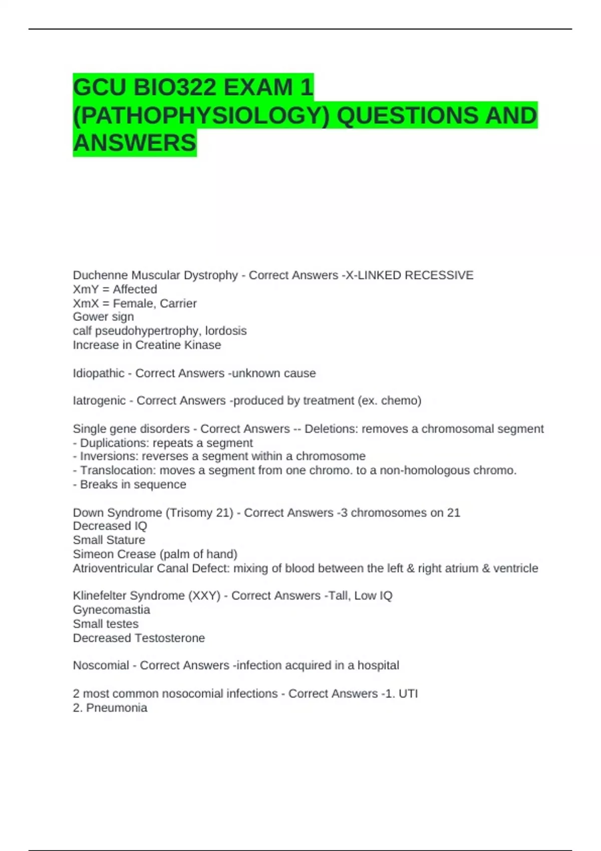 GCU BIO322 EXAM 1 (PATHOPHYSIOLOGY) QUESTIONS AND ANSWERS - BIO-322 ...