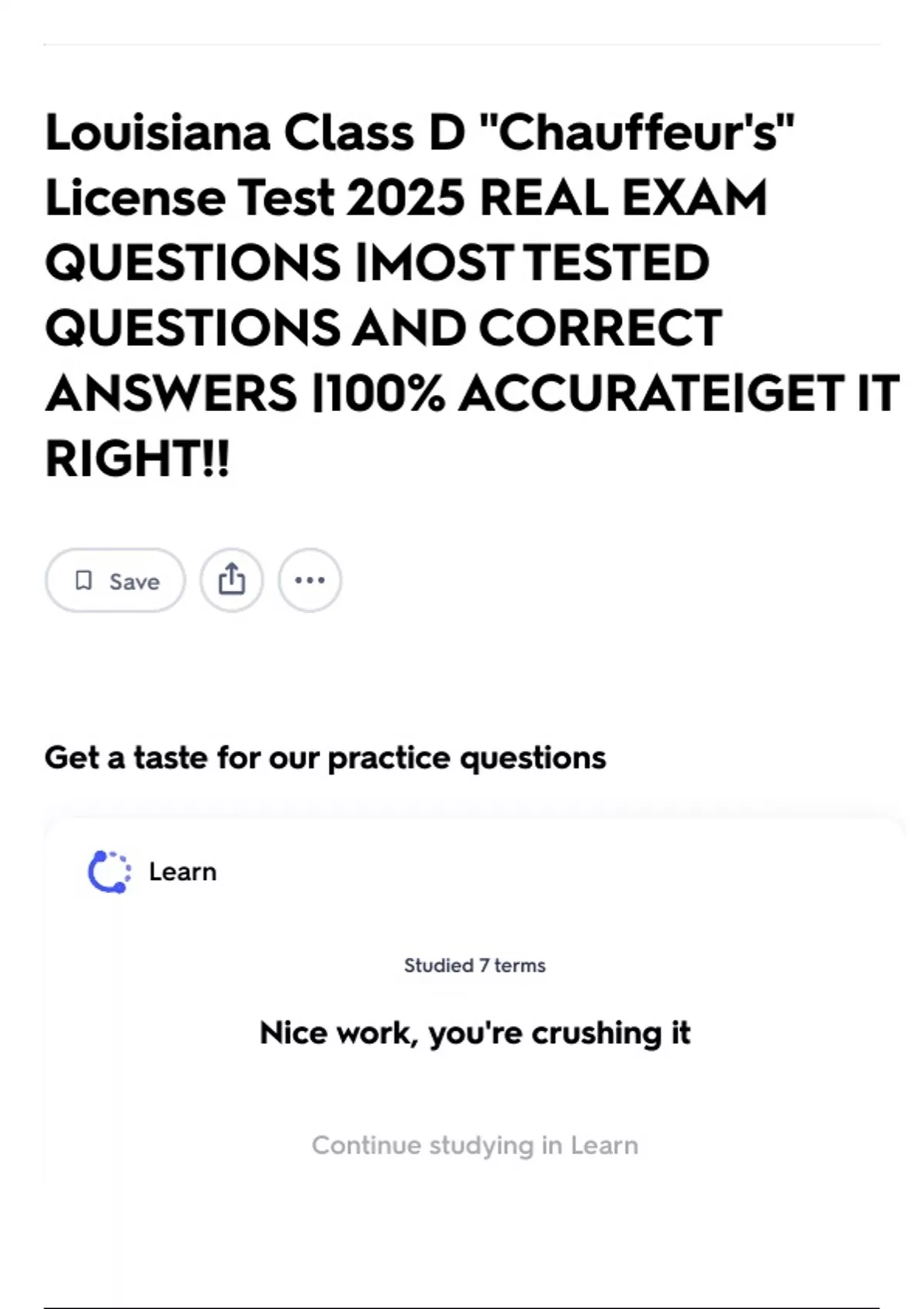 Louisiana Class D "Chauffeur's" License Test 2025 REAL EXAM QUESTIONS ...