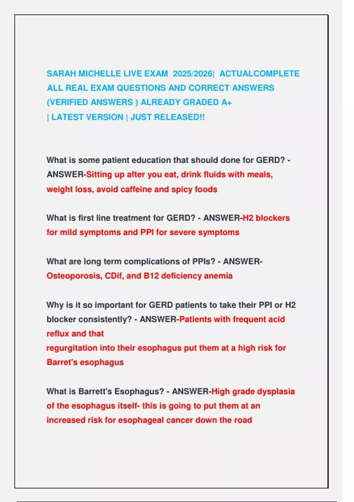 SARAH MICHELLE LIVE EXAM 2025/2026| ACTUALCOMPLETE ALL REAL EXAM ...