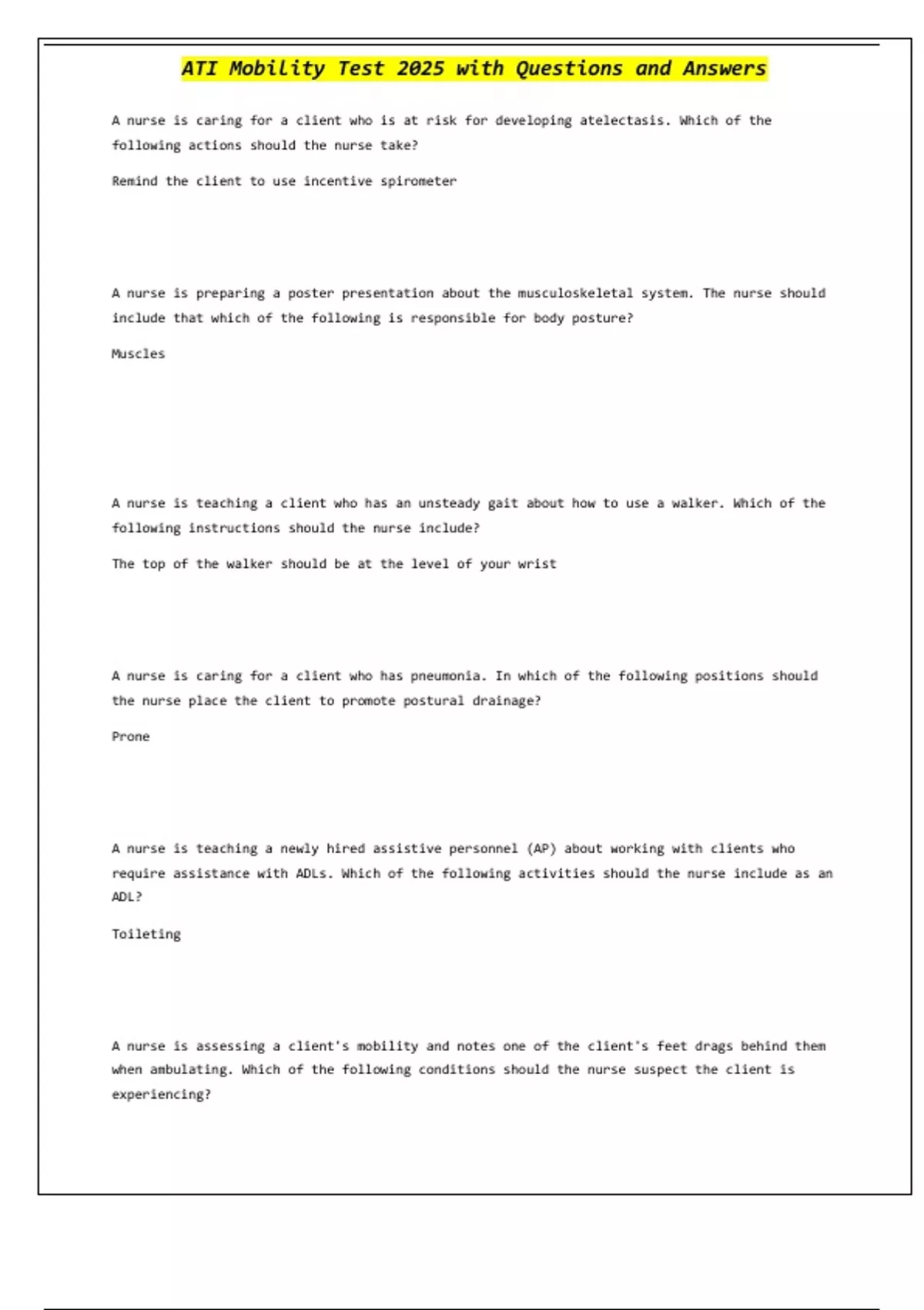 ATI Mobility Test 2025 with Questions and Answers - ATI Mobility ...