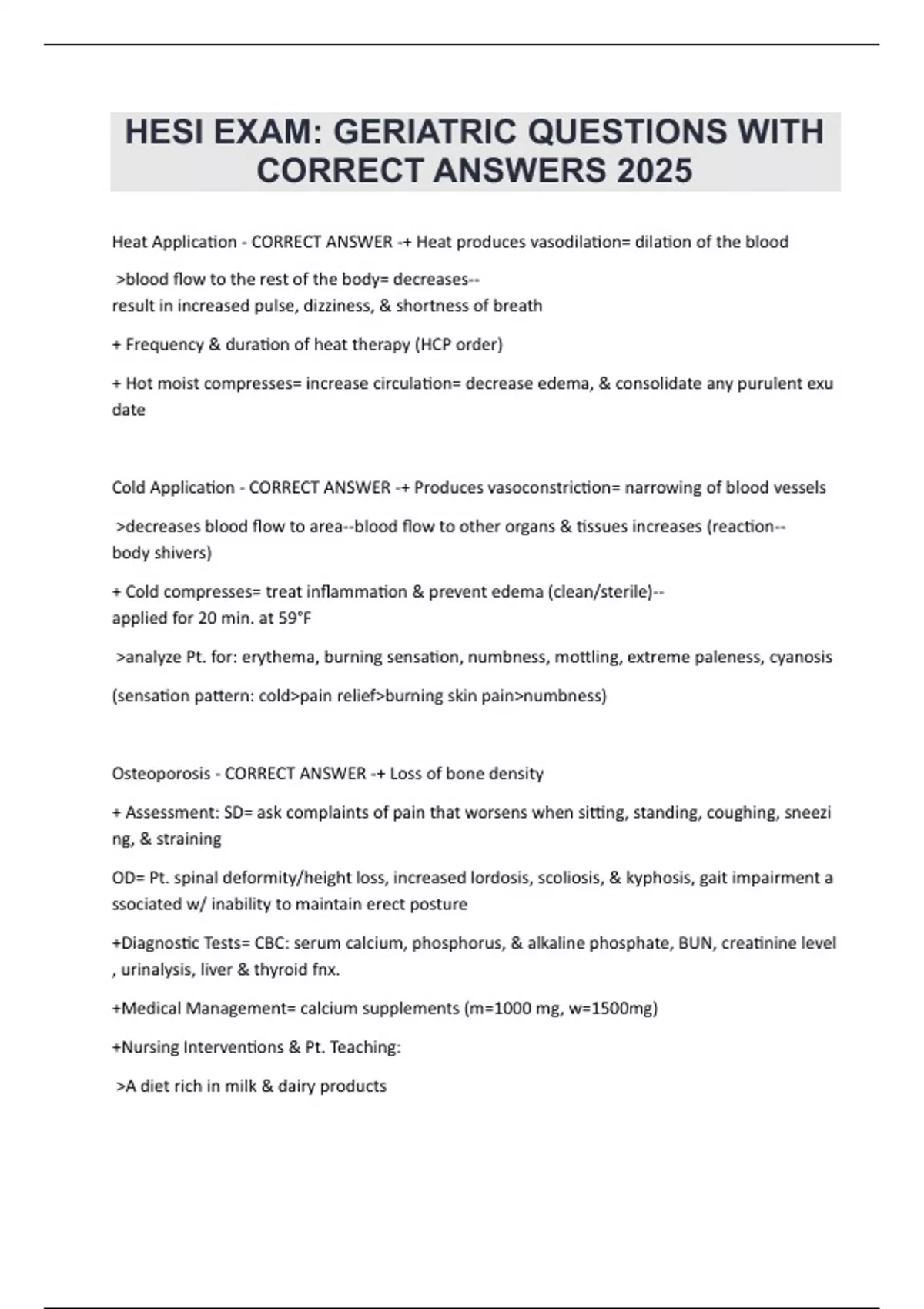 HESI EXAM GERIATRIC QUESTIONS WITH CORRECT ANSWERS 2025 - Geriatric ...