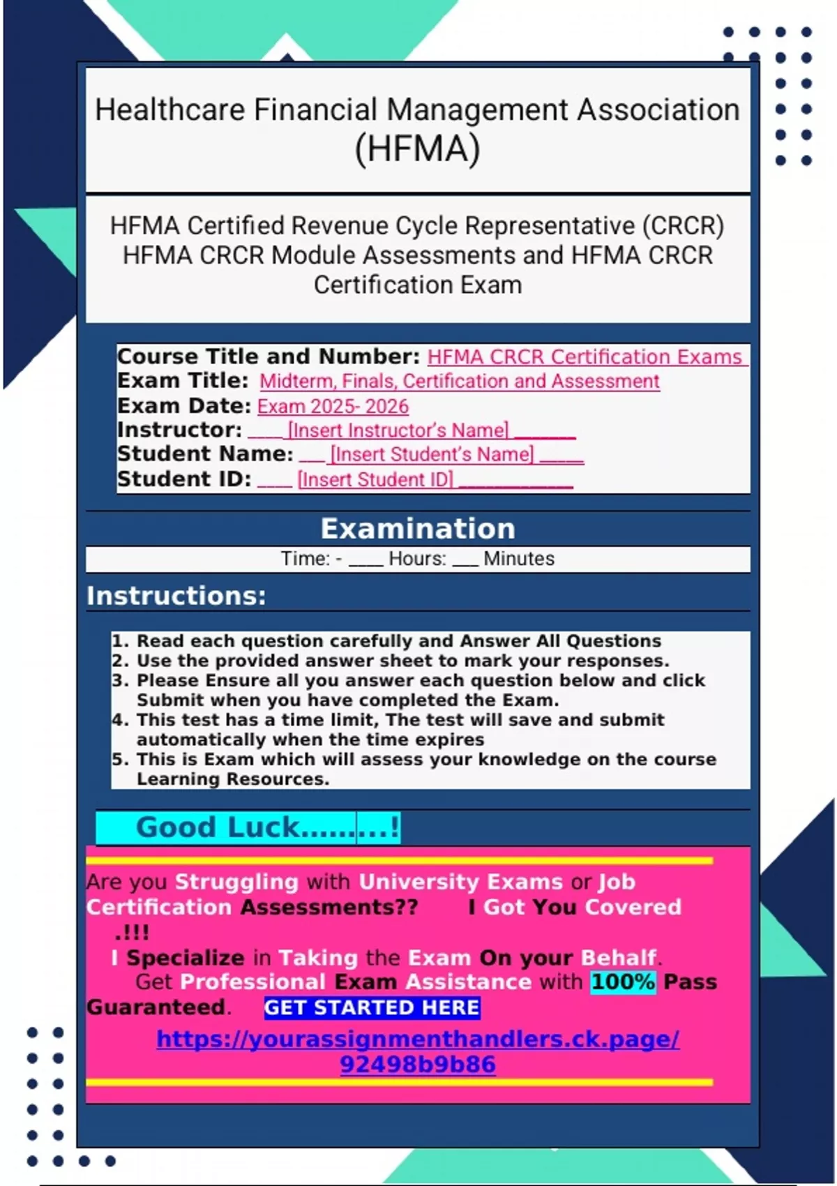 CRCR Certification Final Exam Review HFMA Certified Revenue Cycle ...