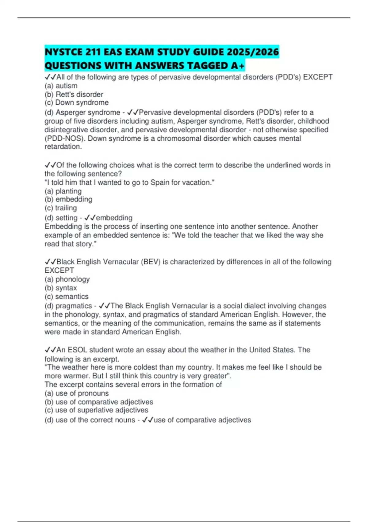 NYSTCE 211 EAS EXAM STUDY GUIDE 2025/2026 QUESTIONS WITH ANSWERS TAGGED ...