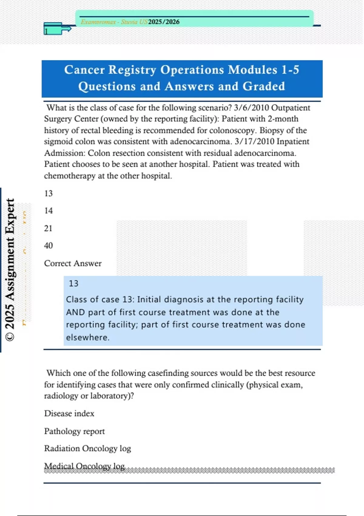 Cancer Registry Operations Modules 1-5 Questions and Answers and Graded ...