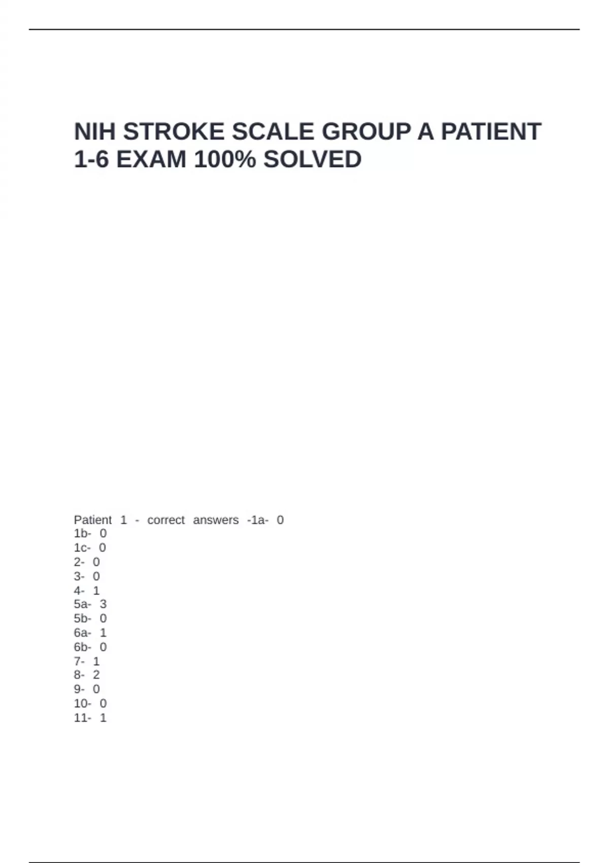 NIH Stroke Scale Group A Patient 1-6 exam 100- solved - NIHSS GROUP A ...