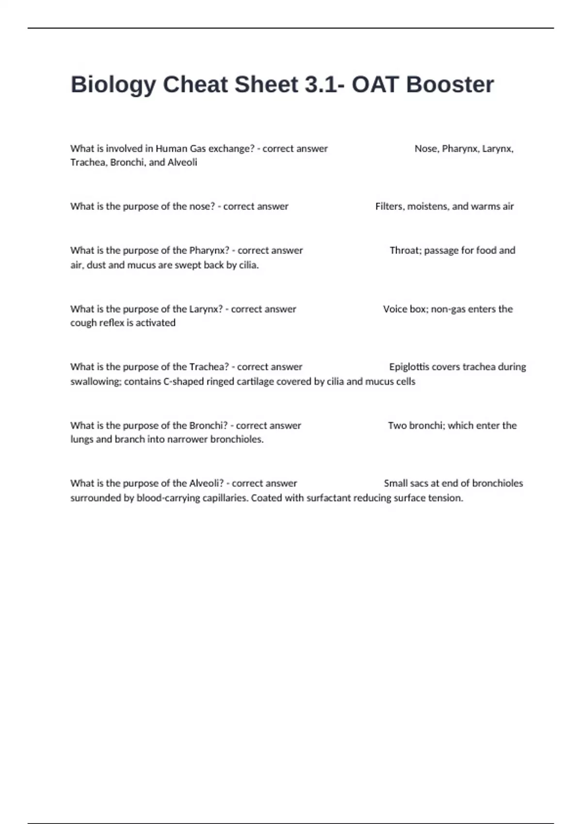 Biology Cheat Sheet 3.1- OAT Booster Certification Review Exam Study ...