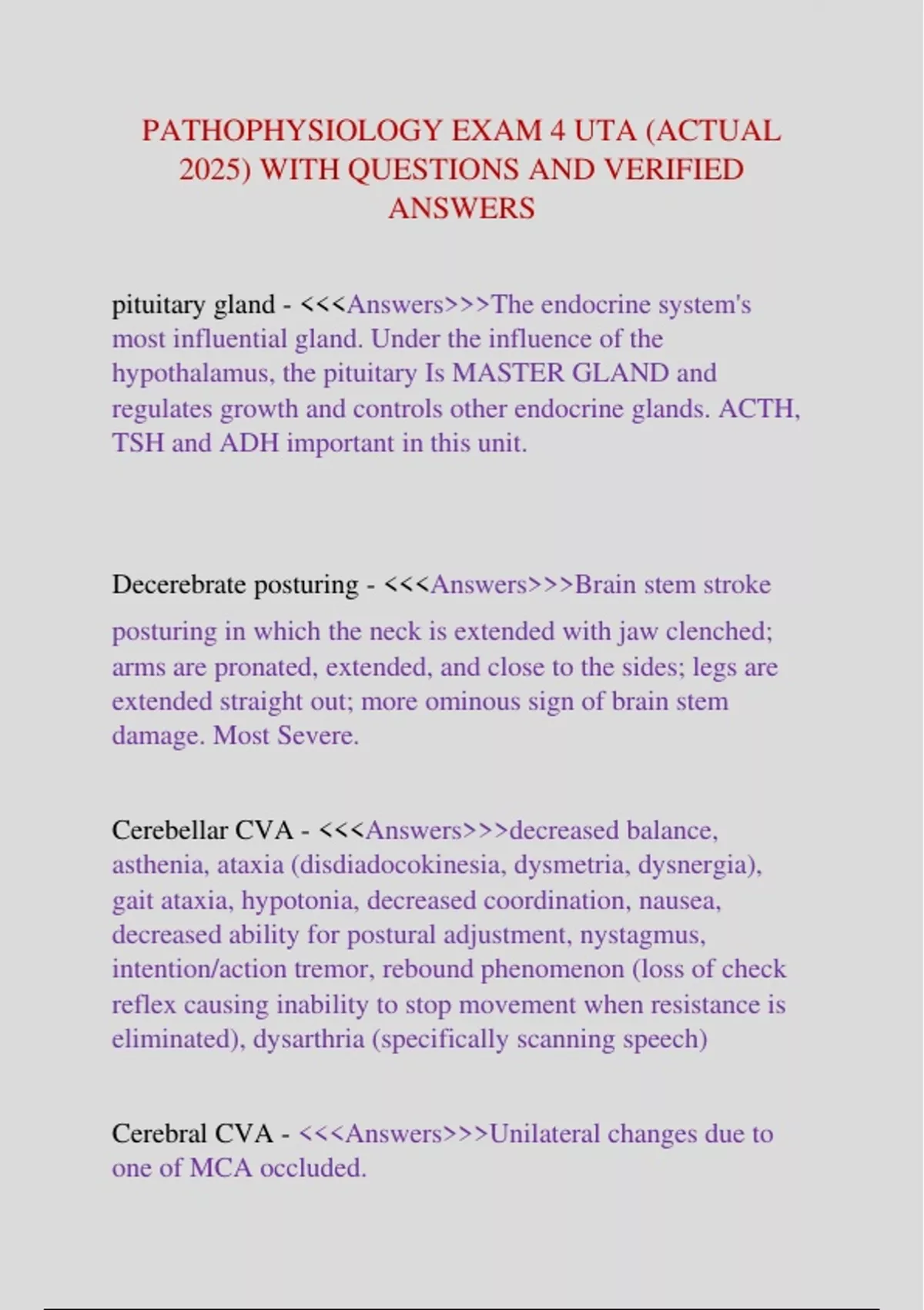 PATHOPHYSIOLOGY EXAM 4 UTA (ACTUAL 2025) WITH QUESTIONS AND VERIFIED ANSWERS - PATHOPHYSIOLOGY ...